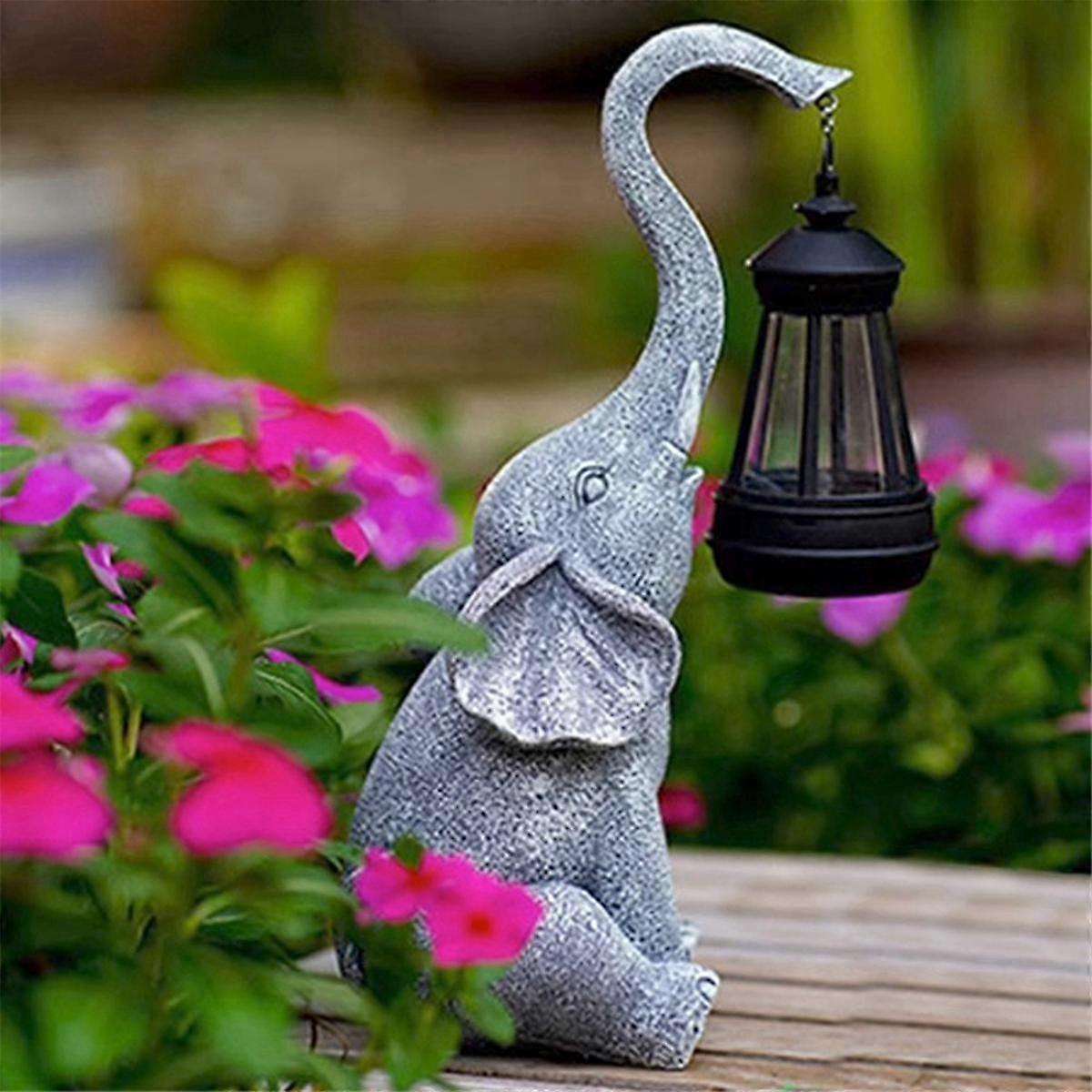 Solar Elephant Garden Statues Resin Outdoor Courtyard Elephant Statue ...