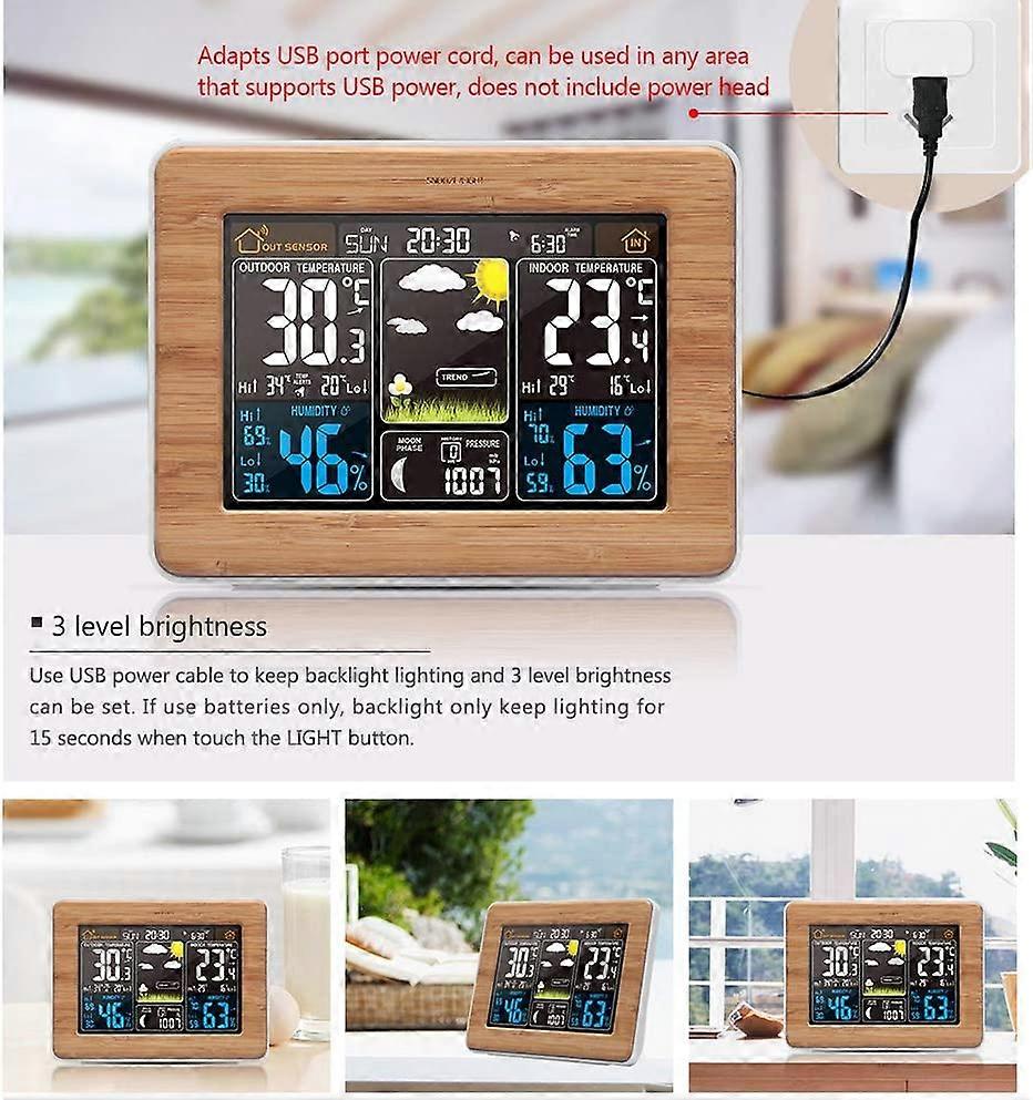Wireless Weather Station Digital Colorful Weather Clock with Outdoor ...