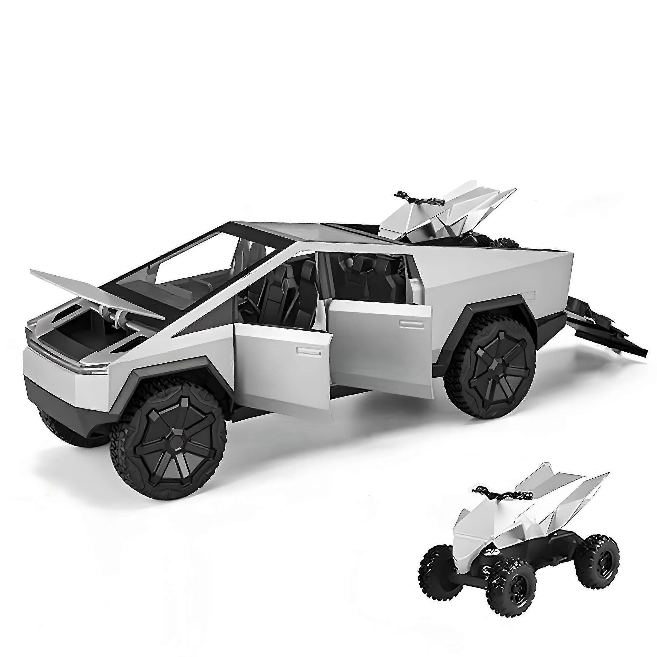 Cybertruck Toy Trucks with Motorcycle Diecast Metal Cyber Truck Model ...