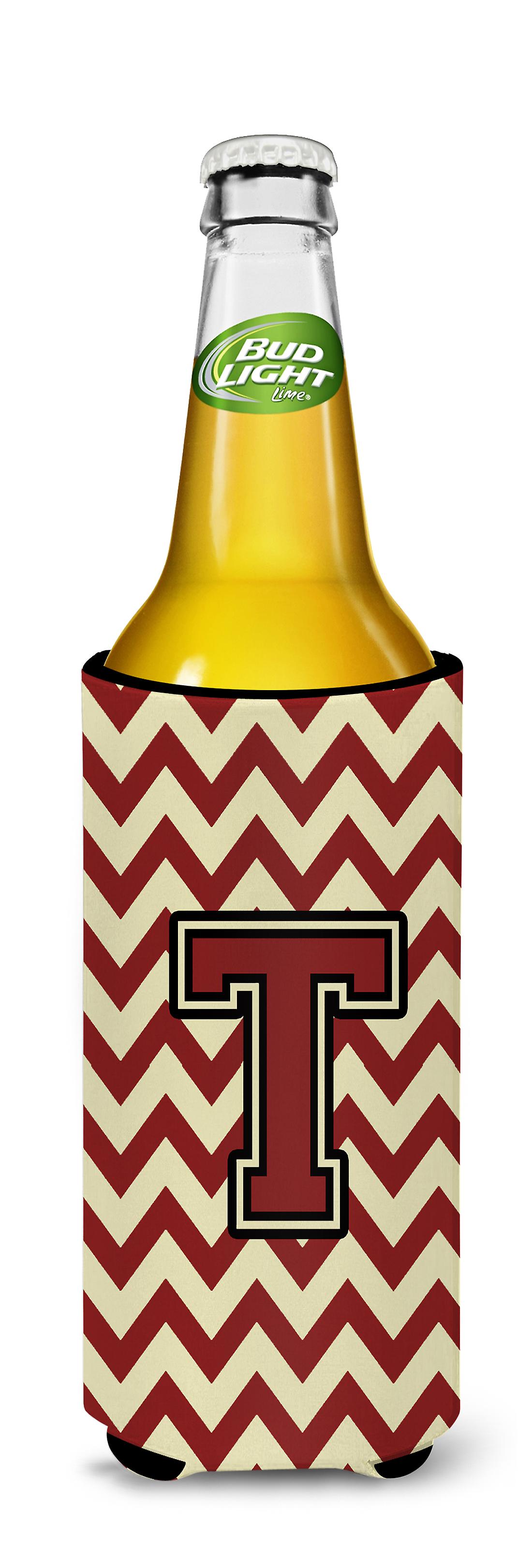 Letter T Chevron Maroon and Gold Ultra Beverage Insulators for slim ...