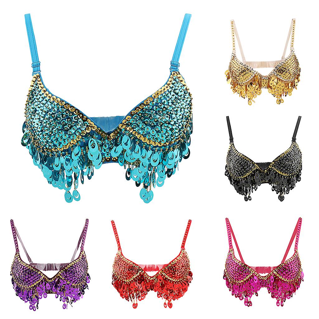Belly Dance Beaded Bra Sequins Top Sexy Dancing Singer Costume Tassels ...