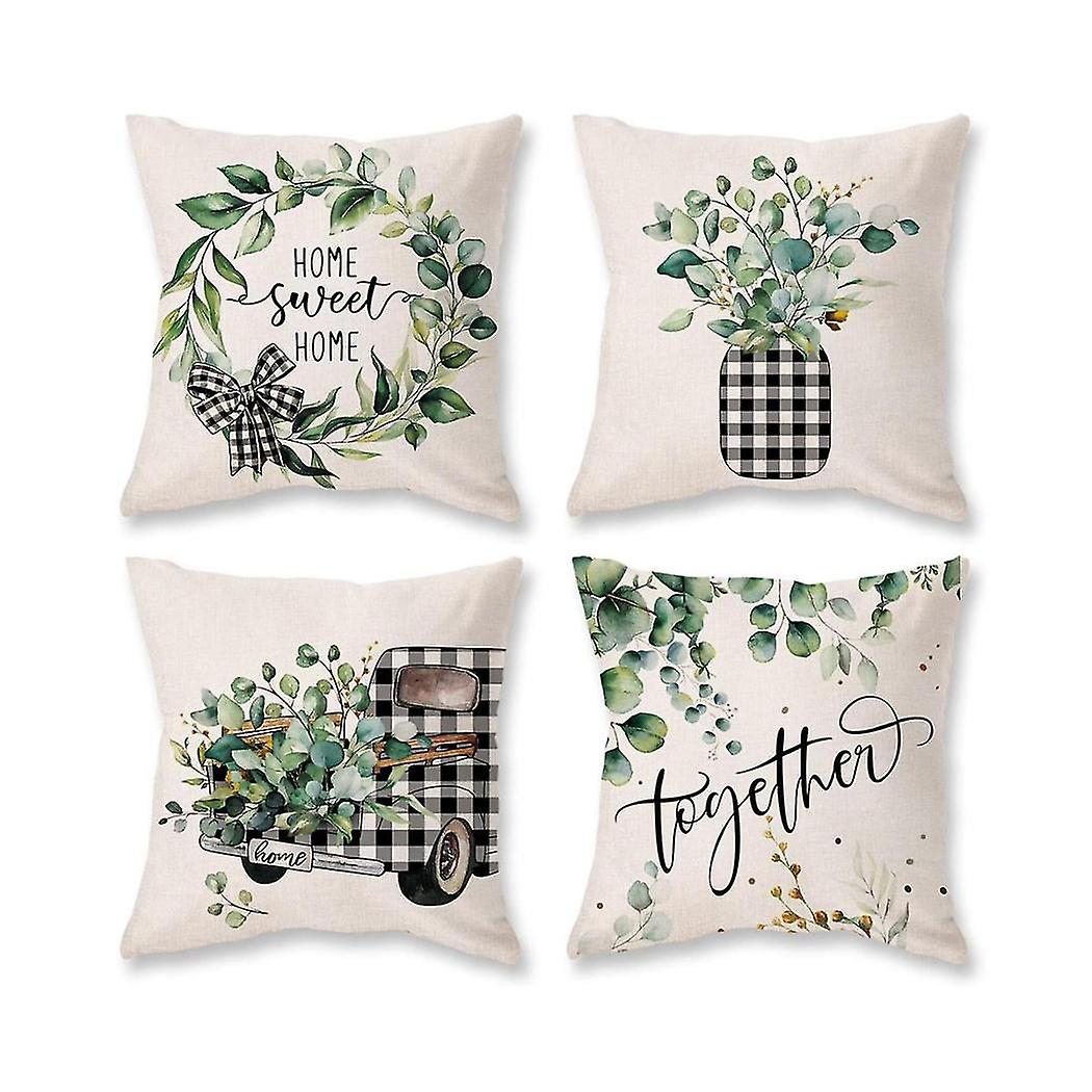 Spring Pillow Covers 18x18 4 Spring Decorations Eucalyptus Leaves ...