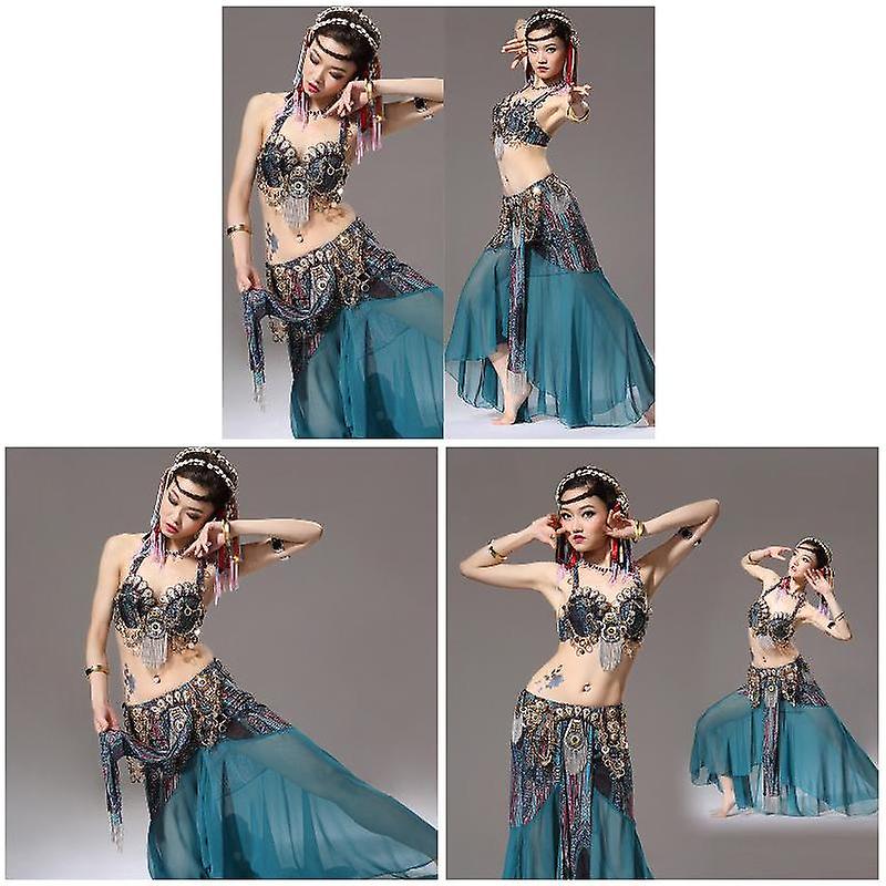 Women Bra with Skirt Belly Dance Suit Ceramic Metal Decor Backless ...