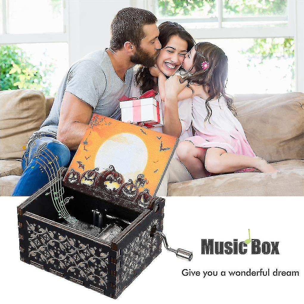 Halloween Music Box Hand Cranking Wooden Musical Box Gift For Kids ...
