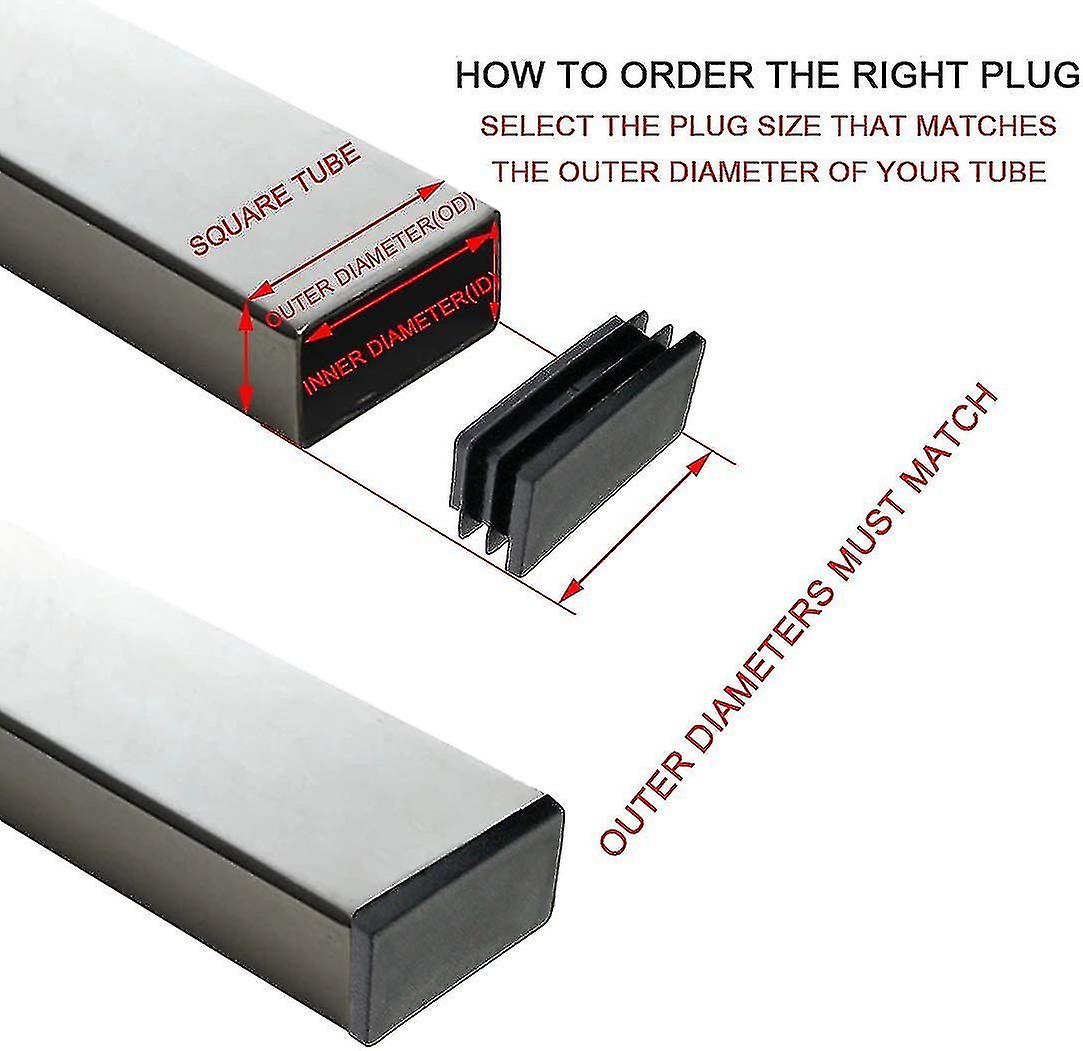 20 Pack Black Plastic Rectangular End Caps For Table, Chair, Tube Legs ...