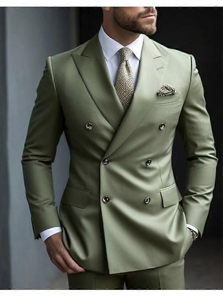 Sage Green Men's Wedding Suits Solid Color 2 Piece Daily Plus Size ...