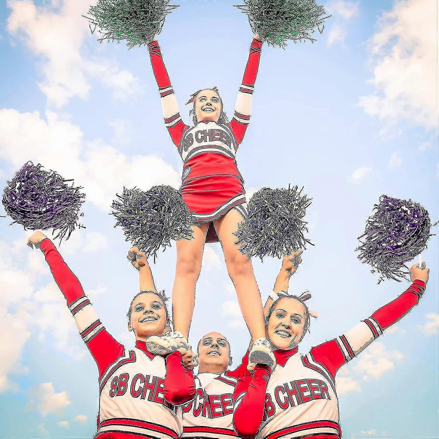 24 Pack Cheerleading Pom Pom 12 Inch Cheerleader Pom Poms With Baton ...