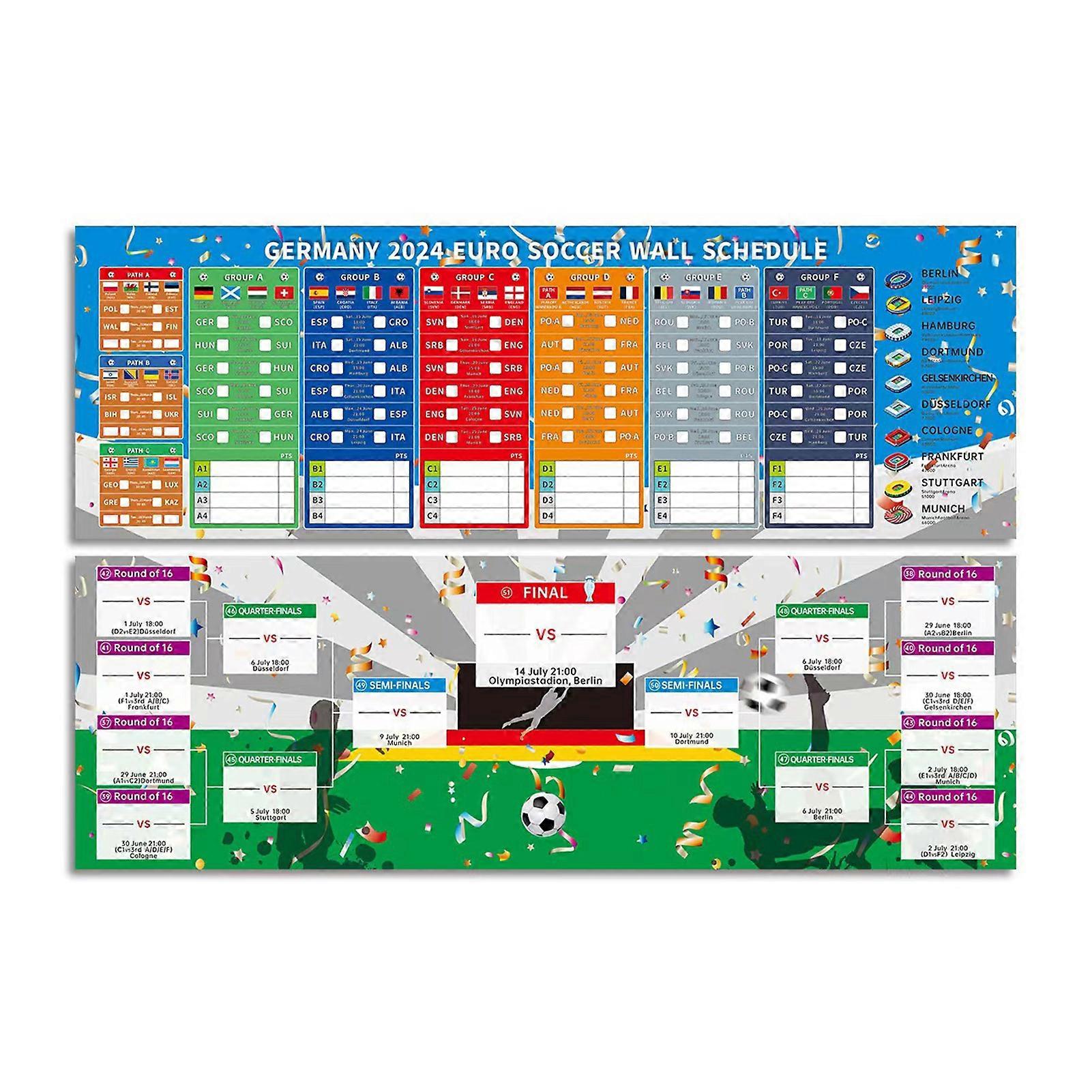 2pcs Euro 2024 Germany Fixtures Chart Self-Adhesive Soccers Poster for ...