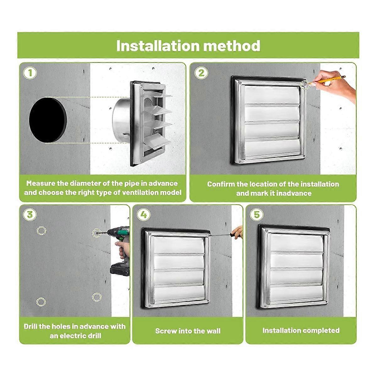 Ventilation Grille 100mm Stainless Steel Air Vents Cover, Louvered ...