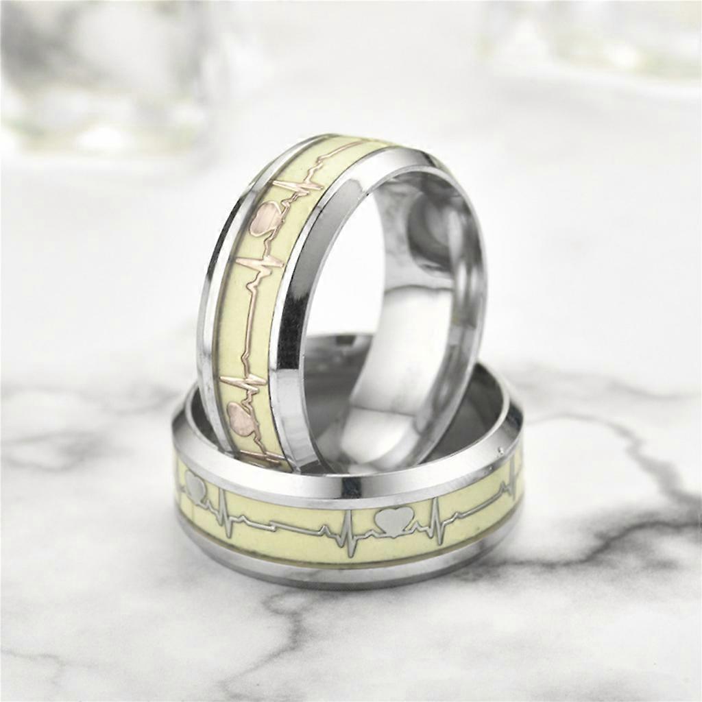 Luminous Heartbeat Ring Ecg Glowing Couple Ring for Titanium Steel Ring ...