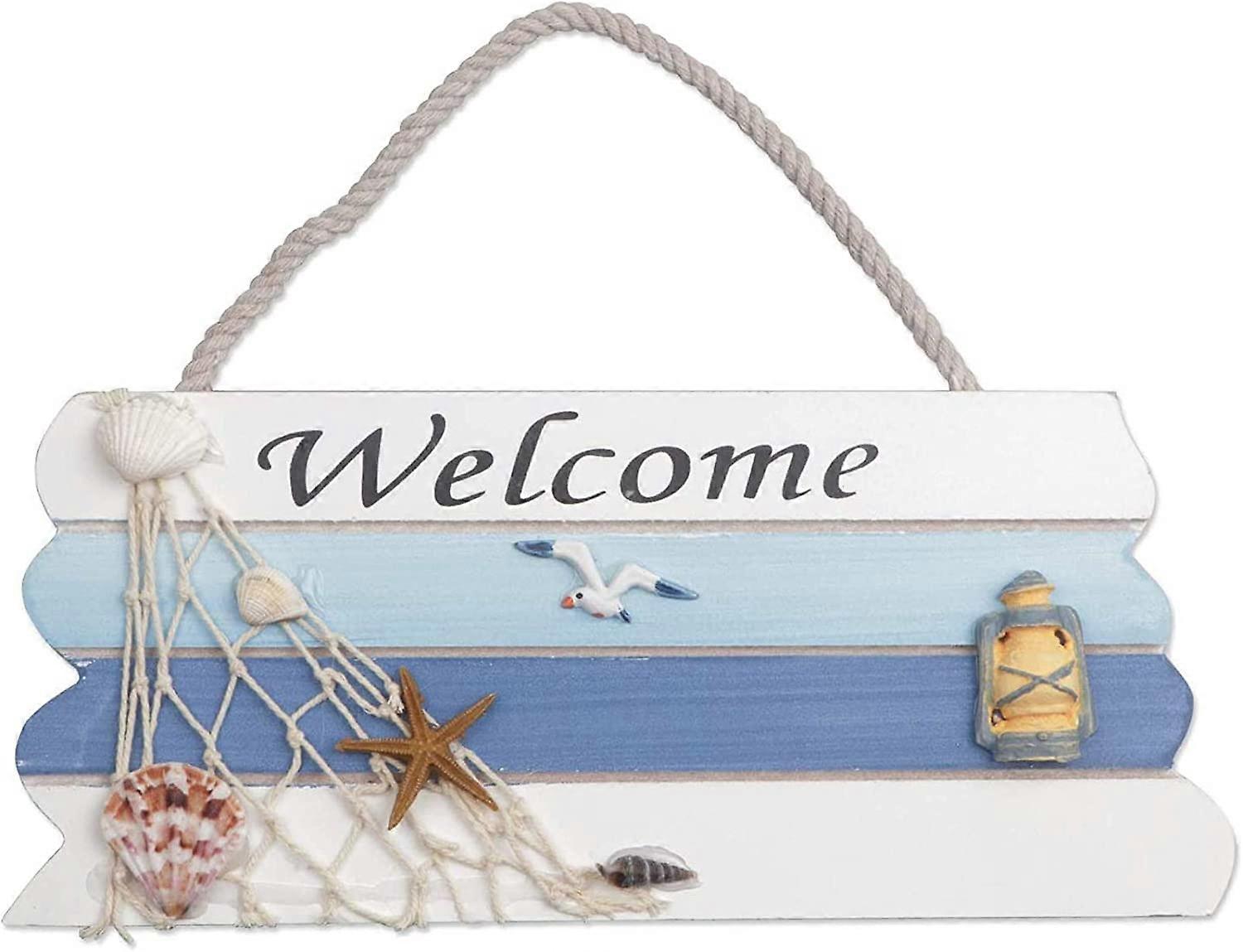 Mediterranean Nautical Wooden Welcome Sign, Beach Style Welcome Home ...