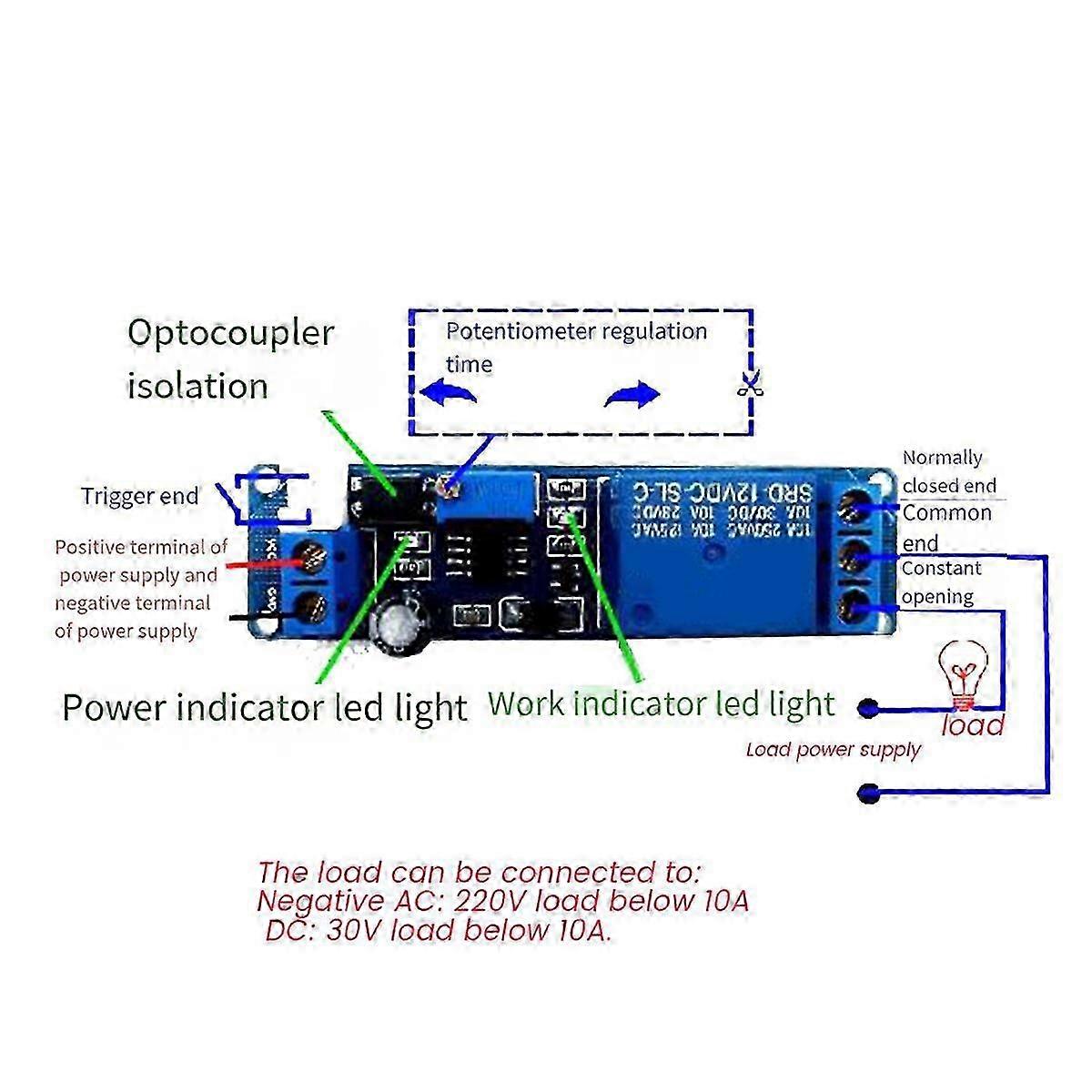 DC 12V Timing Timer Delay 1-10S Time Adjustable Relay with Indicator ...