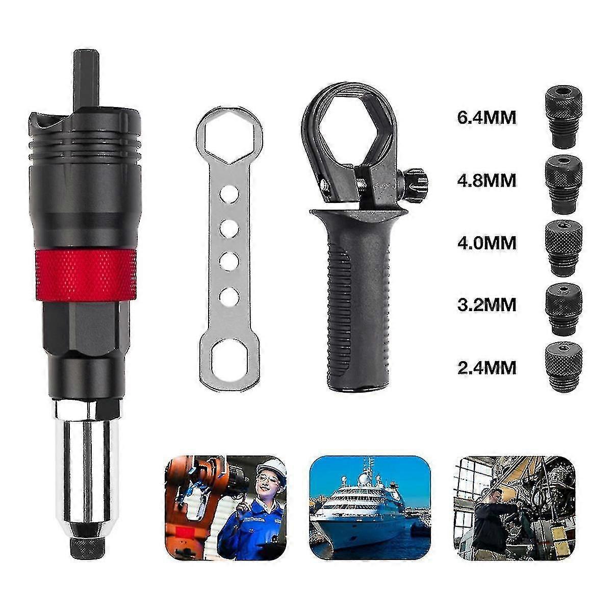 2.4-6.4mm Electric Rivet Nut Adapter Automatic Riveting Nail Cordless ...