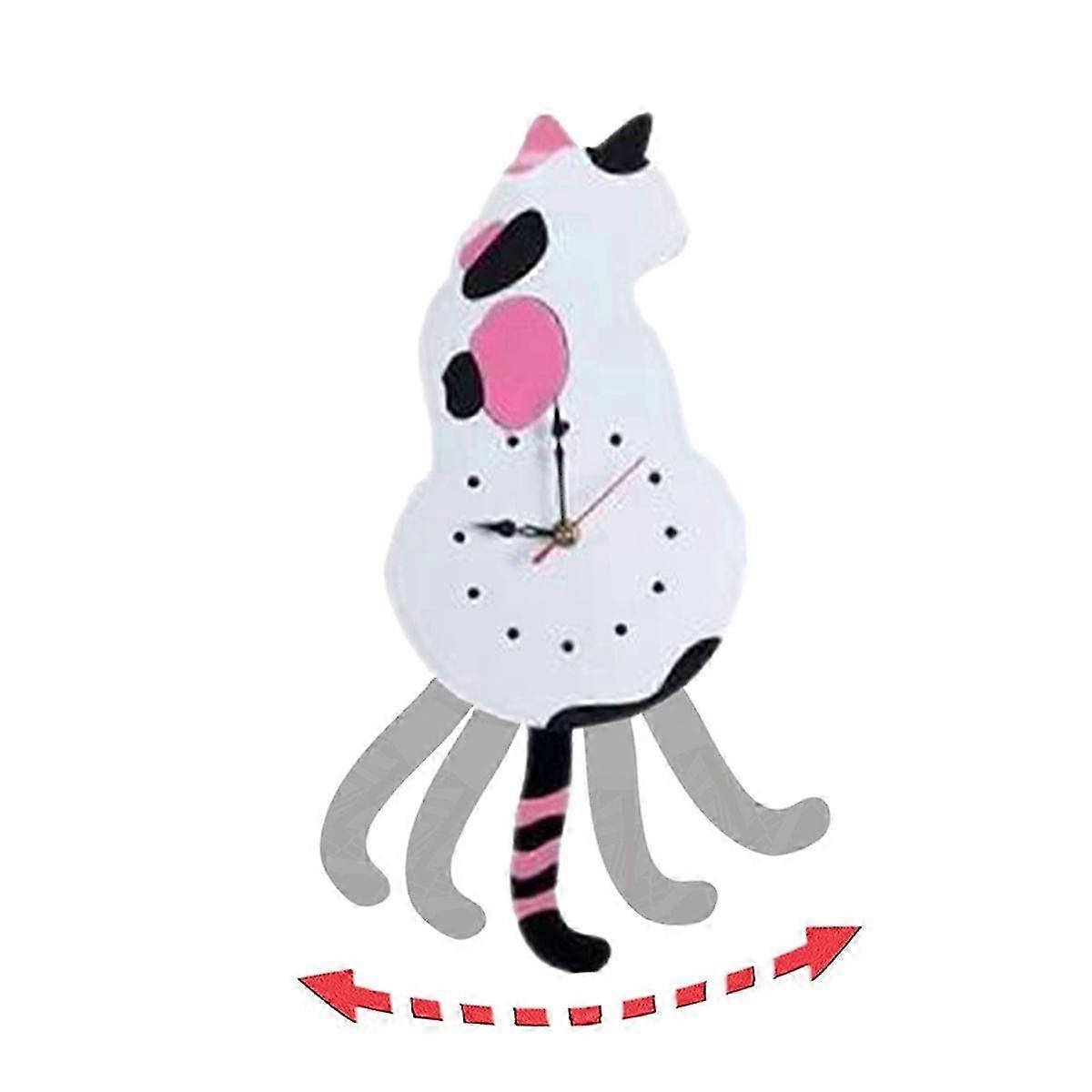 White-Cat Pendulum Wall Clock,Cat Clock,Cat Clock with Moving Tail,Cat ...