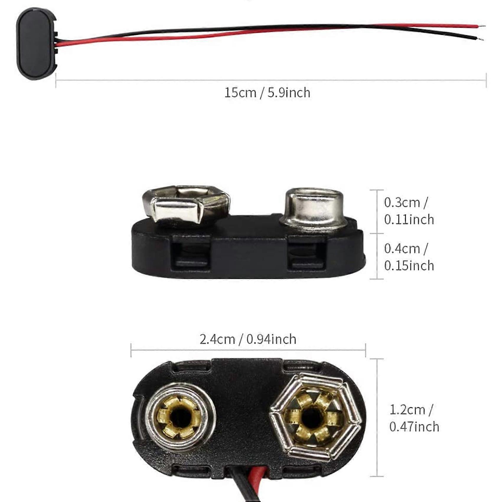 100 Pieces of 9V Battery Connector Button DC Clamp Male Wire Battery ...