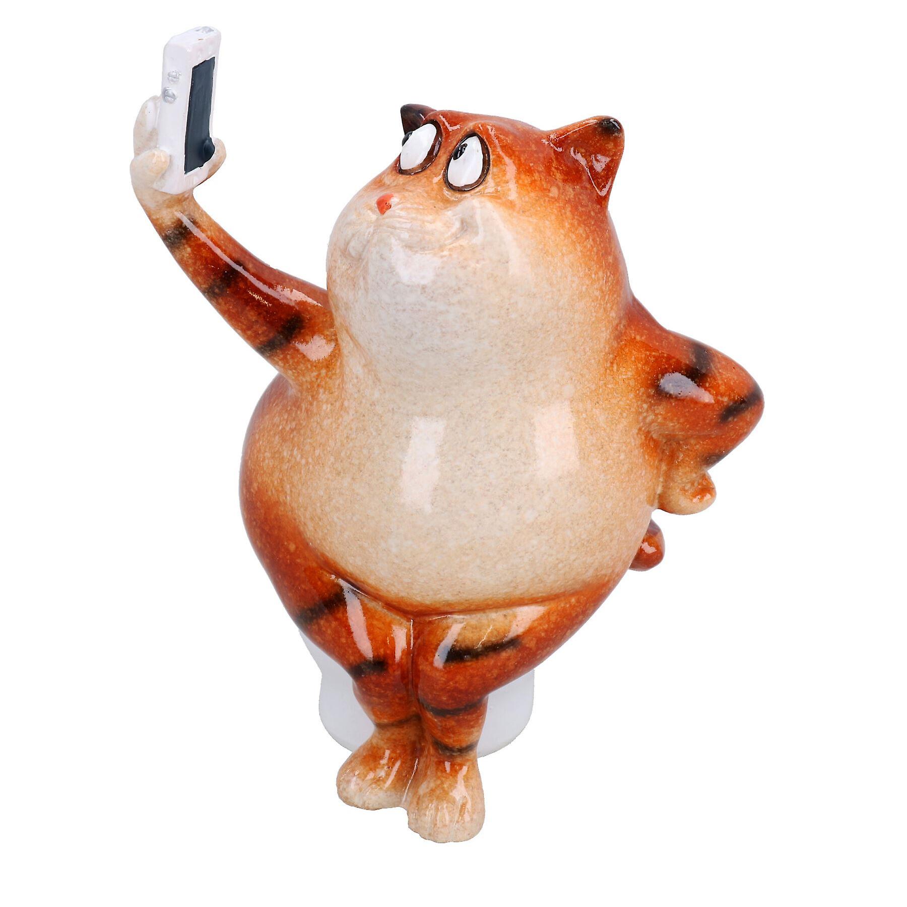 Fat Cat Selfie Picture On Toilet Pen Holder Ornament Statue Garden ...