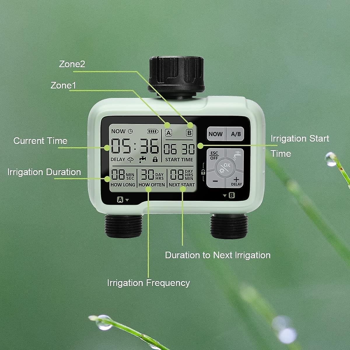 2-Way Automatic Watering Timer, Garden Watering Timer, Child Lock Mode ...