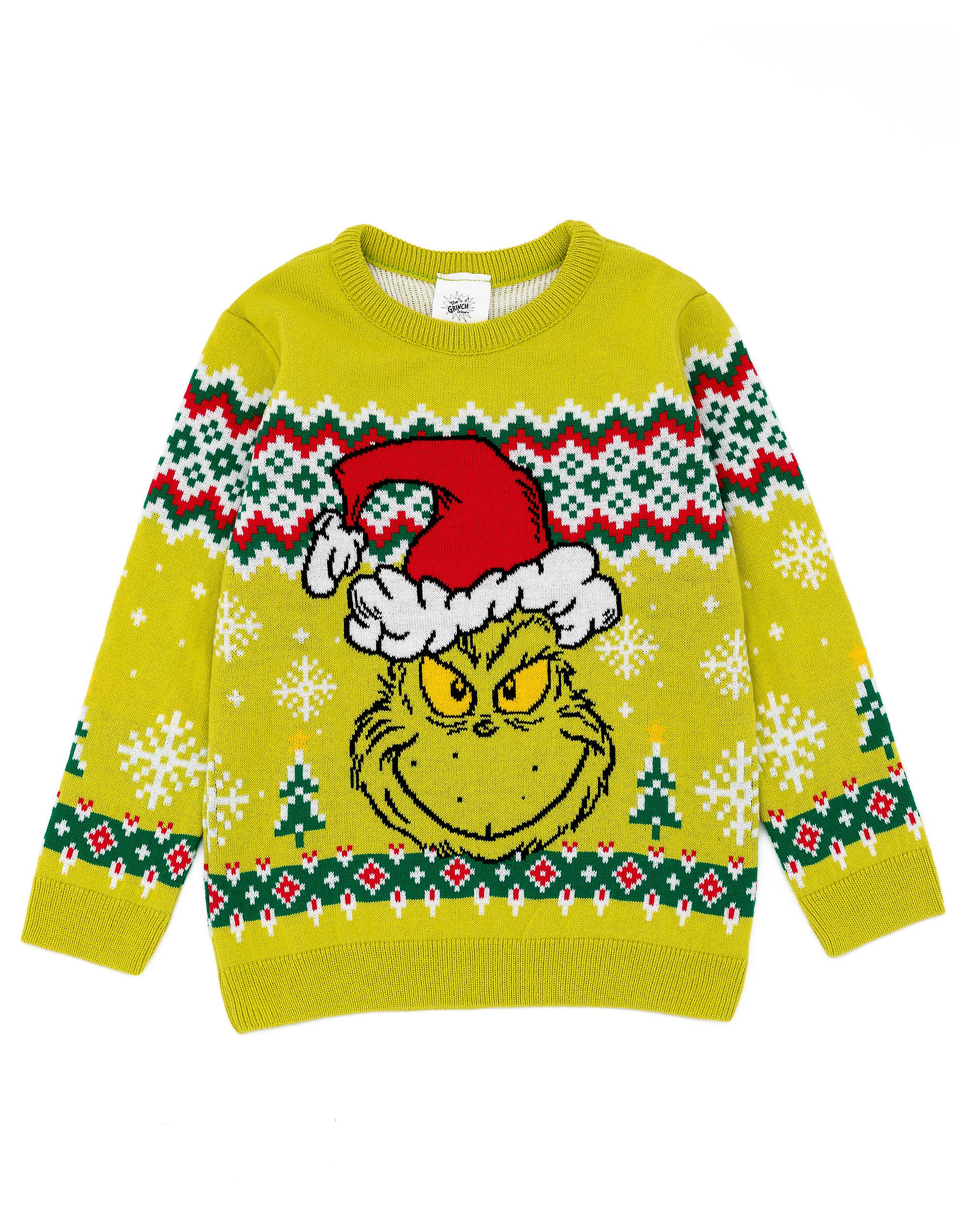 The Grinch Unisex Kids Christmas Jumper Green The Grinch In Santa Hat ...