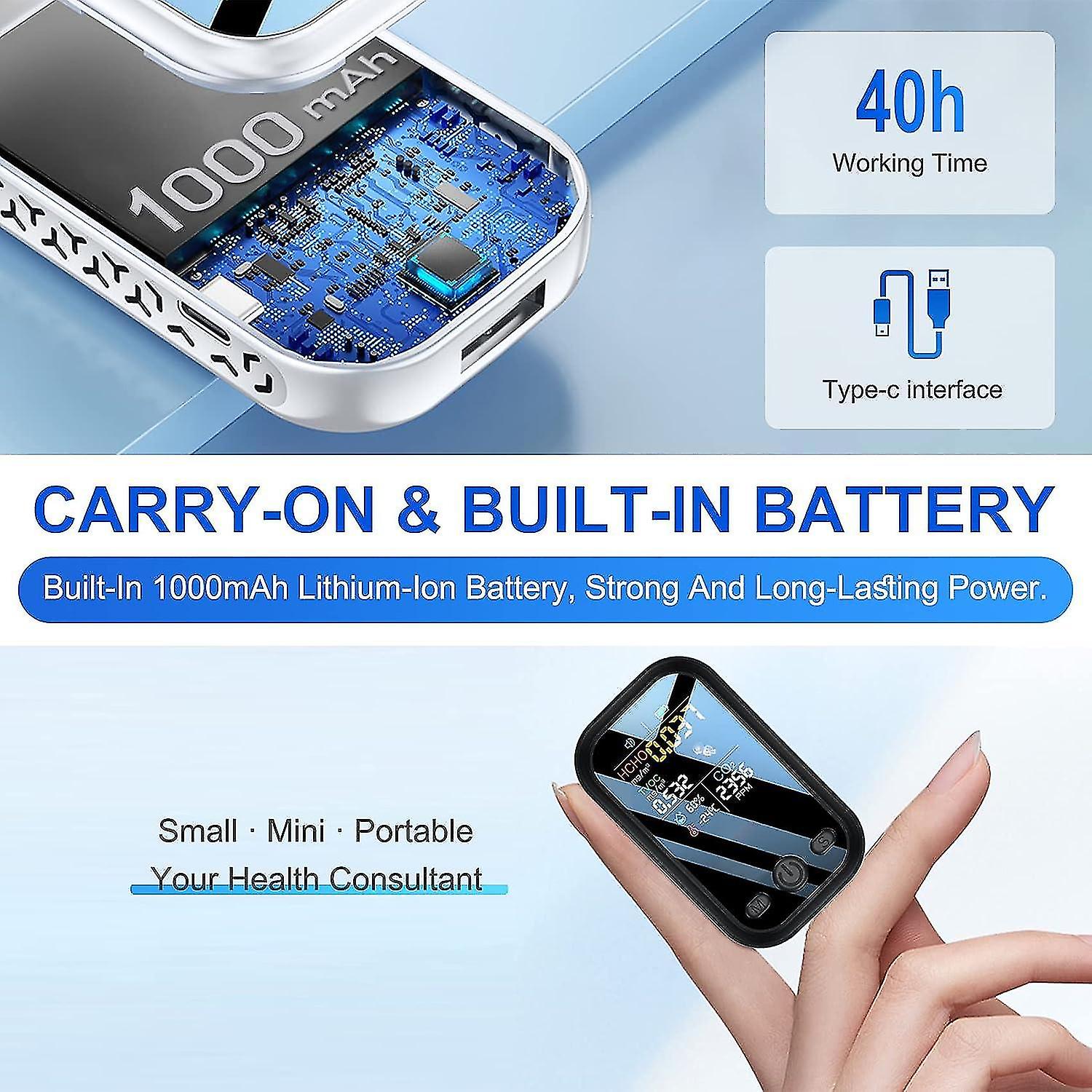 Mini 5-in-1 Air Quality Monitor, Portable Formaldehyde Detector (Black ...