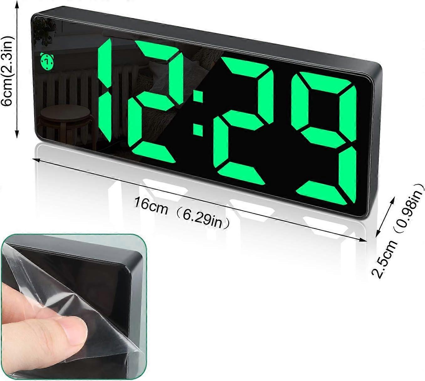 Digital Alarm Clock, Large LED Display, Mirror Surface Clock with ...