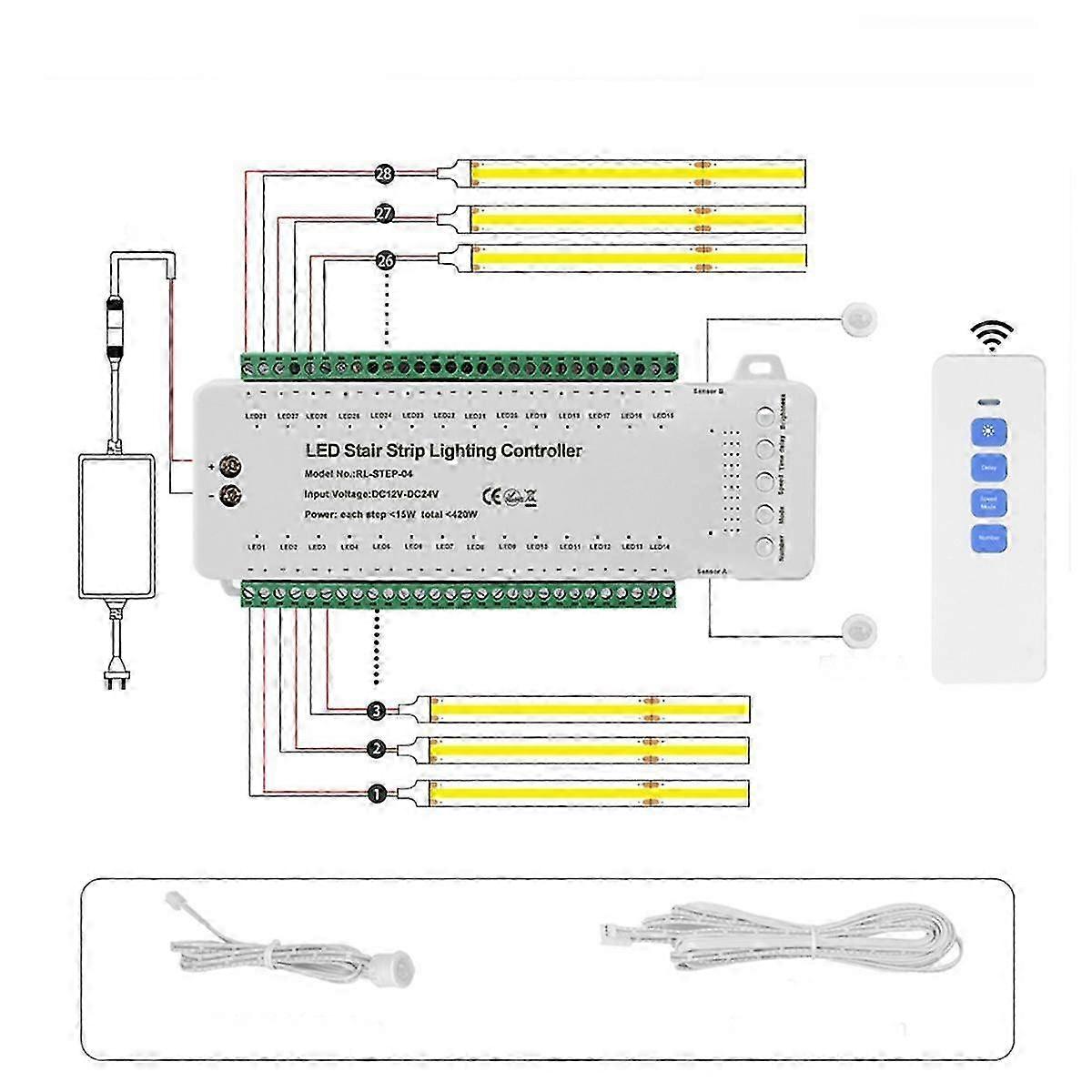 28 Steps Stair Lighting Controller With Pir Motion Sensor 28 Channels ...