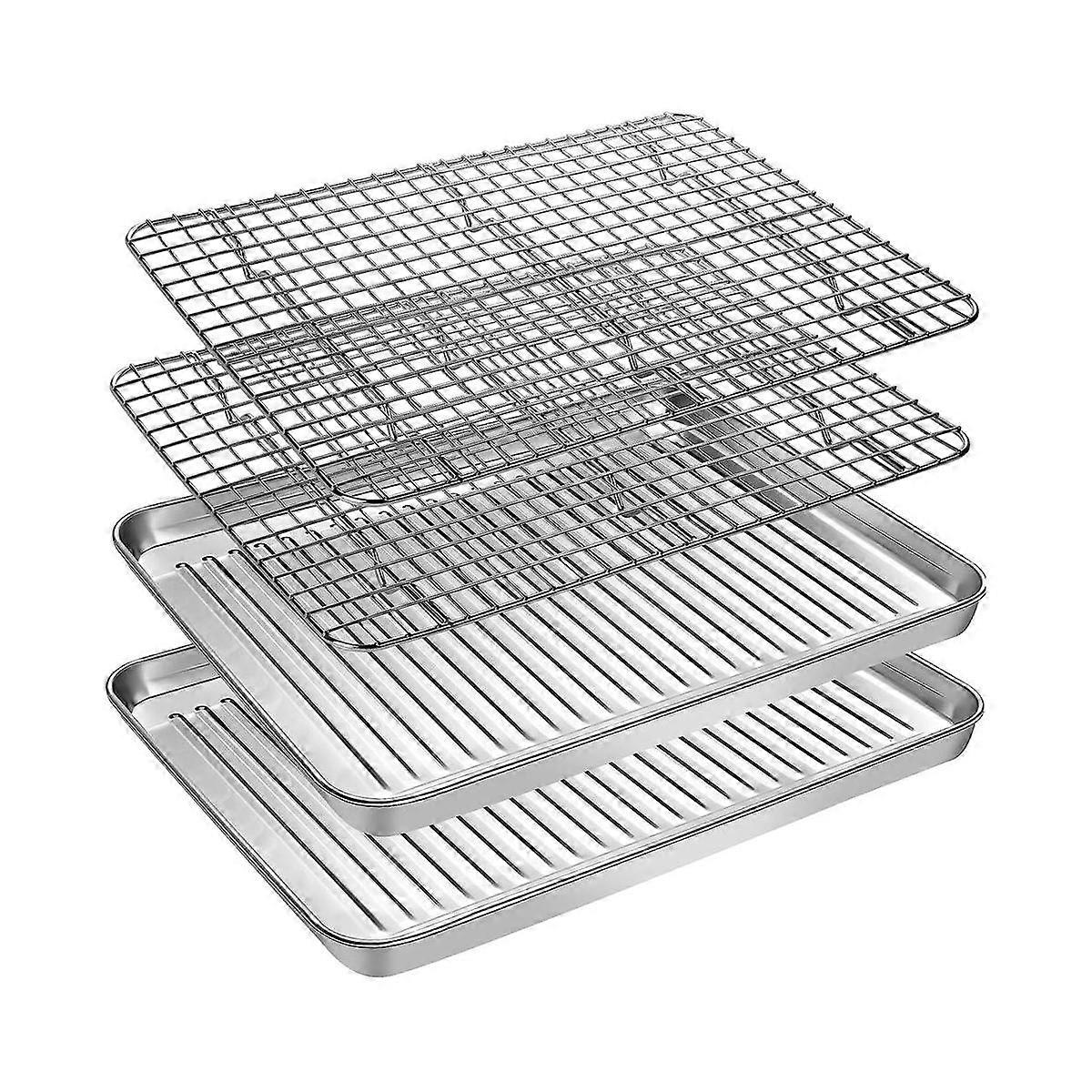 Tray with Cooling Rack Set(2 Pans+2 Racks),Stainless Steel Cookie Pan ...