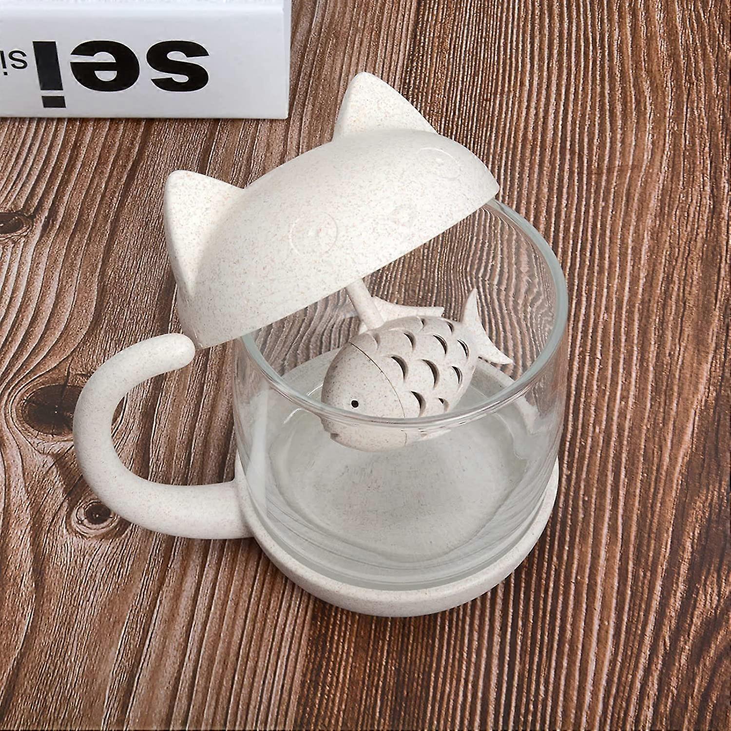 250 ml Cat Glass Cup Tea Mug with Fish Tea Infuser Strainer Filter ...