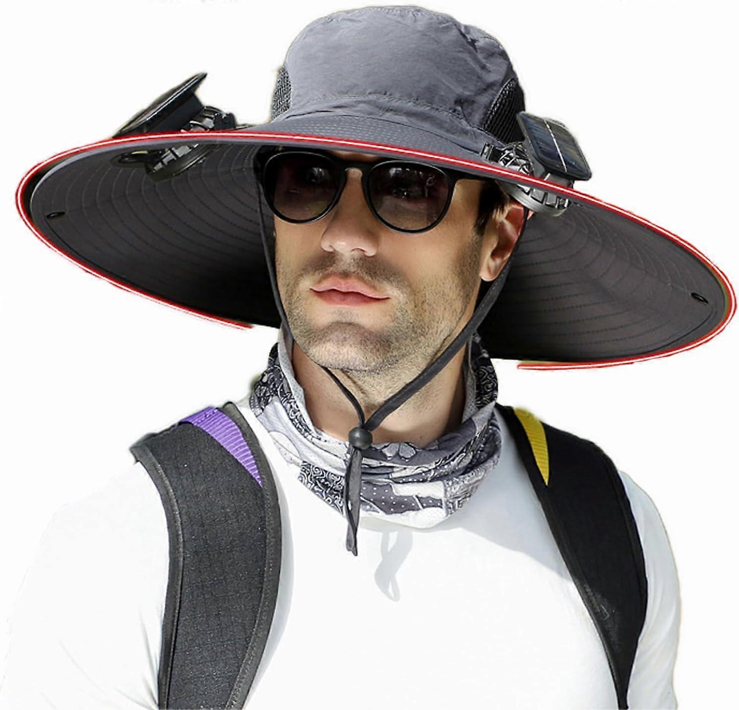 Wide Brim Solar Fan Outdoor Fishing Hat-Solar & USB Charging,Outdoor ...