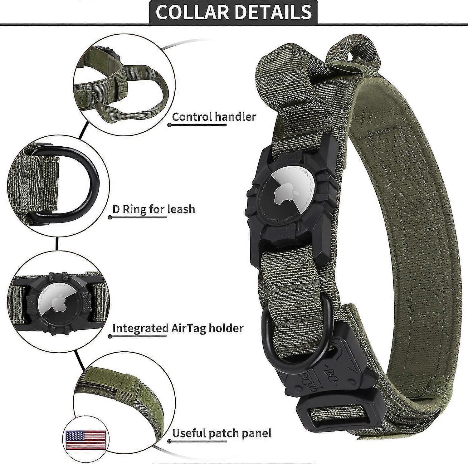 Tactical Airtag Dog Collar, Heavy Duty Air Tag Dog Collar, Military Dog ...