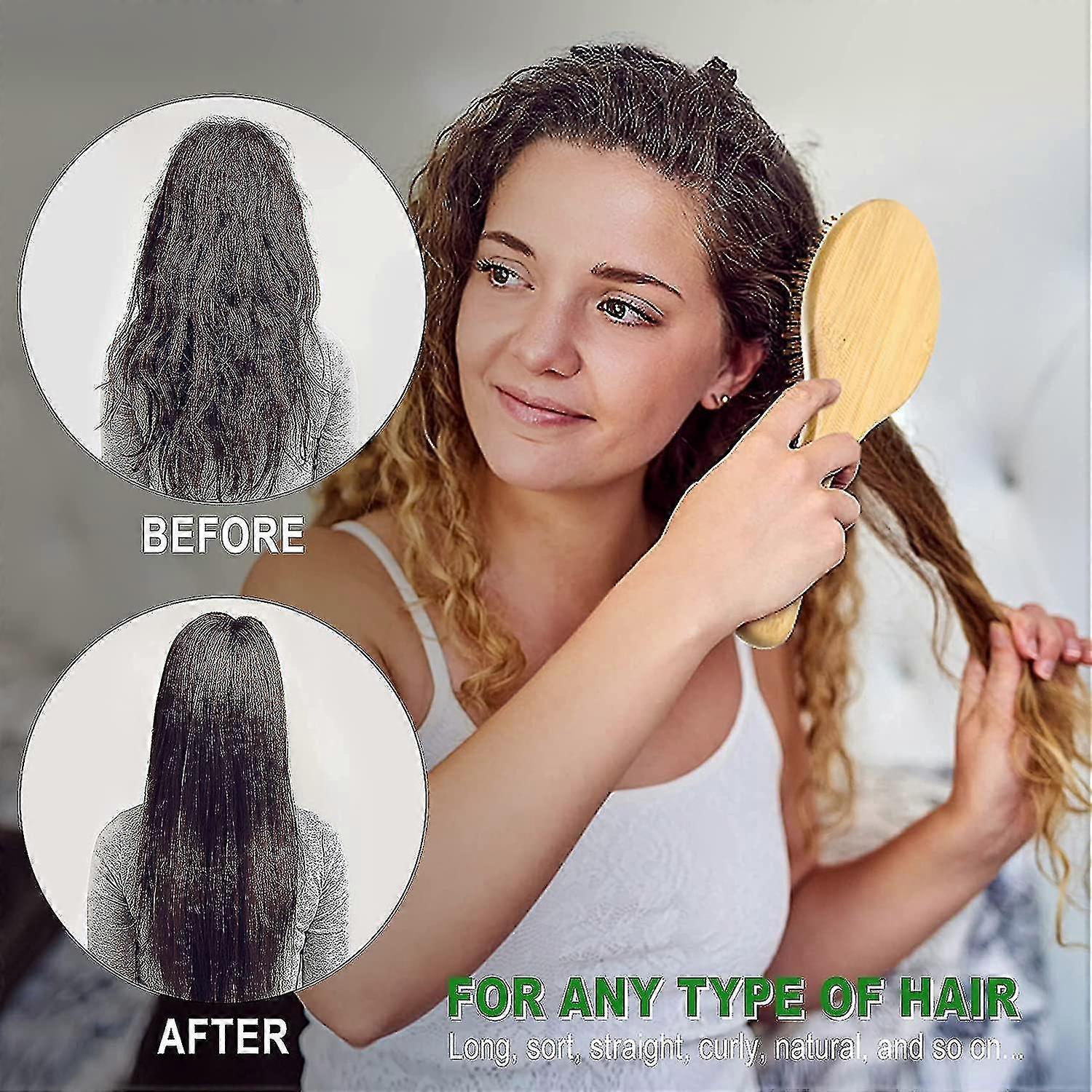 4 Pcs Bamboo Hair Brush&comb Set With Paddle Detangling Hairbrush Wide ...