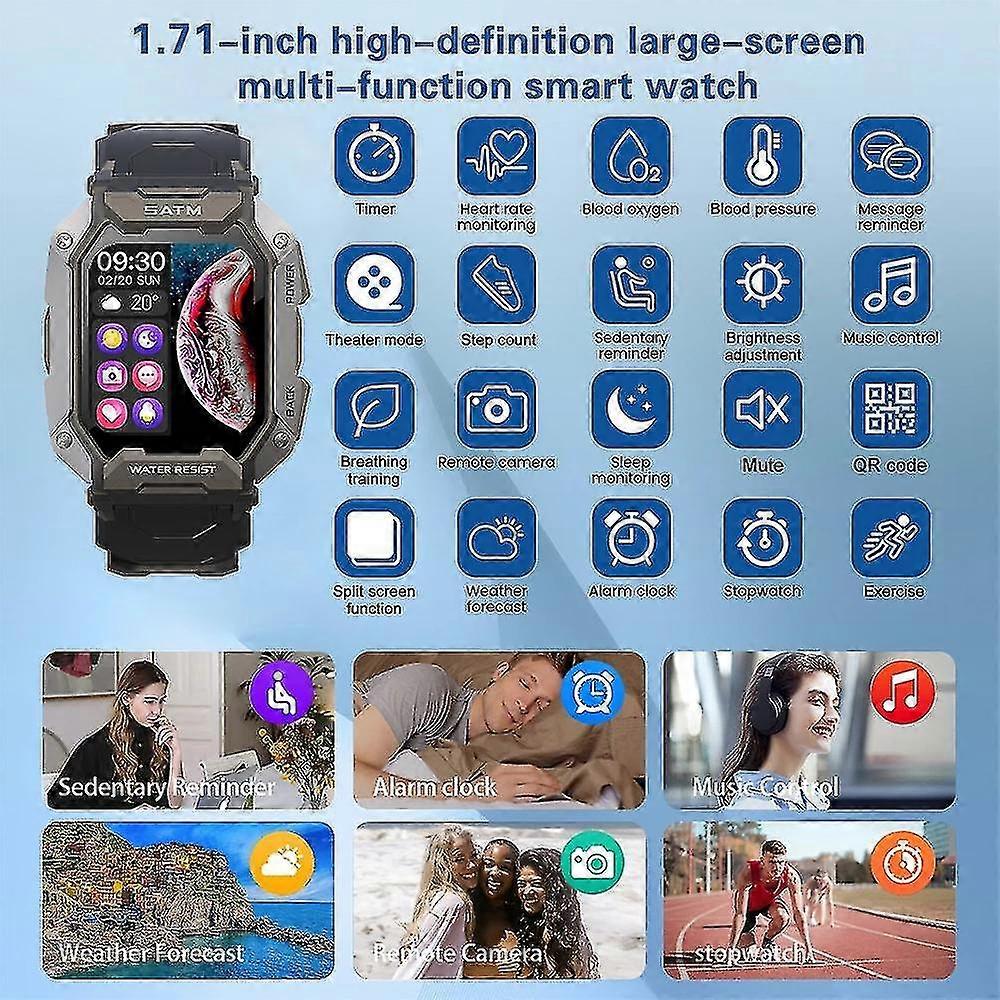 5ATM Waterproof Military Smart Watch for Men - Tactical Outdoor ...