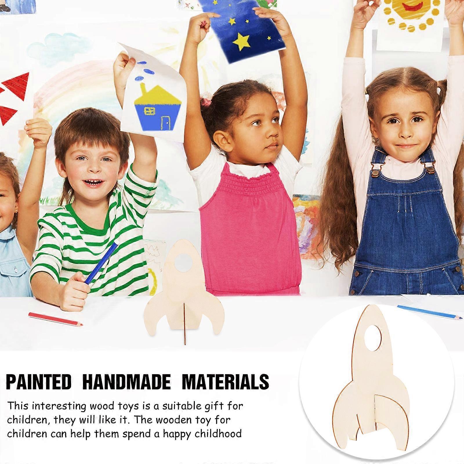 5pcs Unpainted Rocket Toy Diy Assembly Rocket Toys Wooden Rocket ...