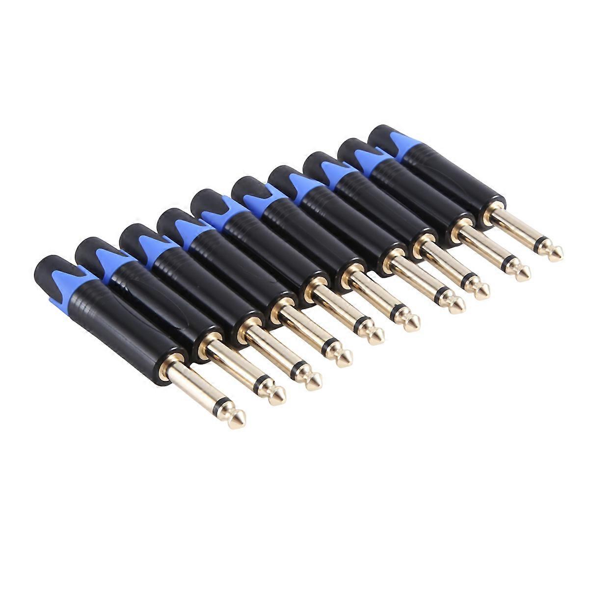 Gold Plating 10Pcs Plug Mono Professional 2 Pole 6.35mm 6.5mm Stereo ...
