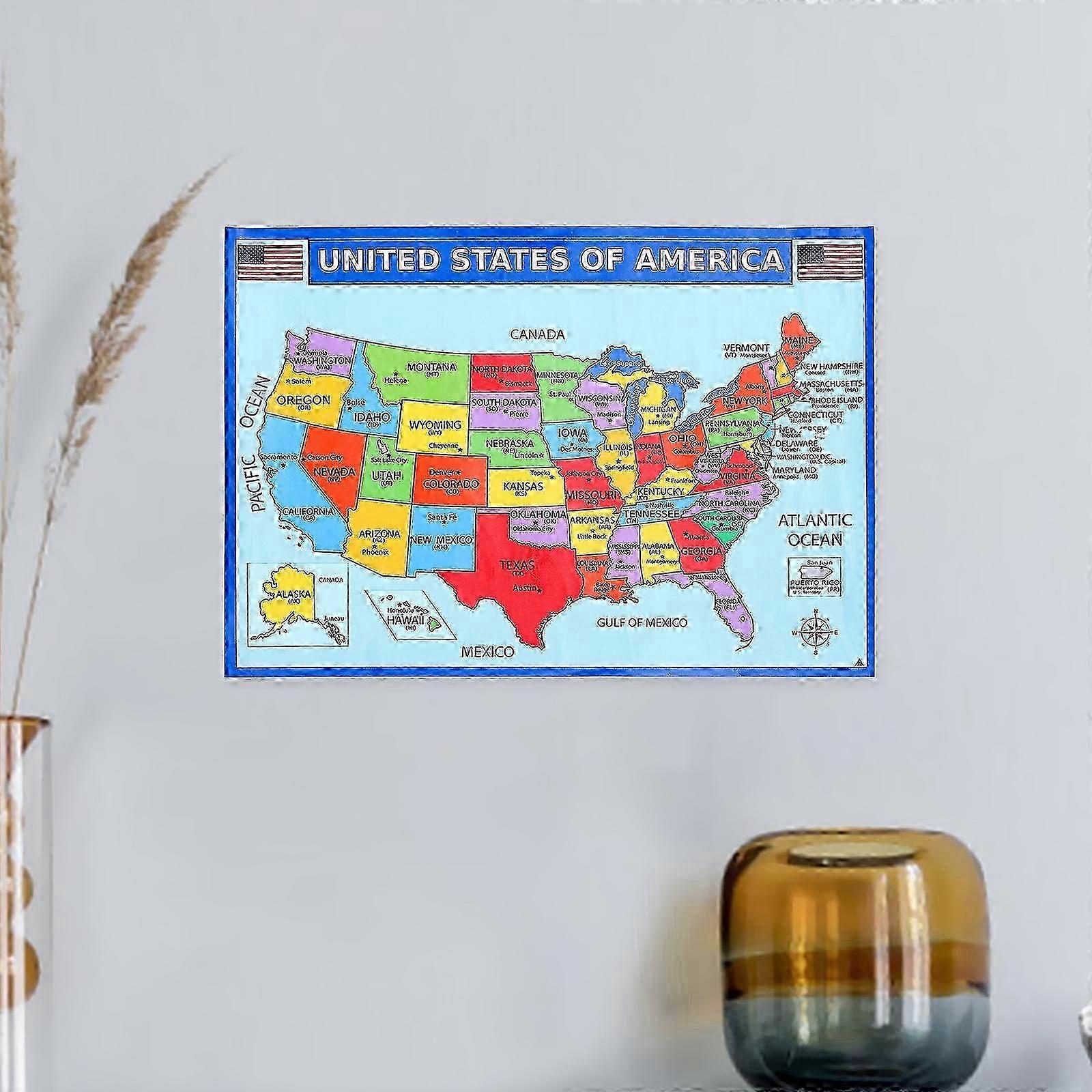 USA Map Educational Classroom Poster Teaching Geography Map Household ...