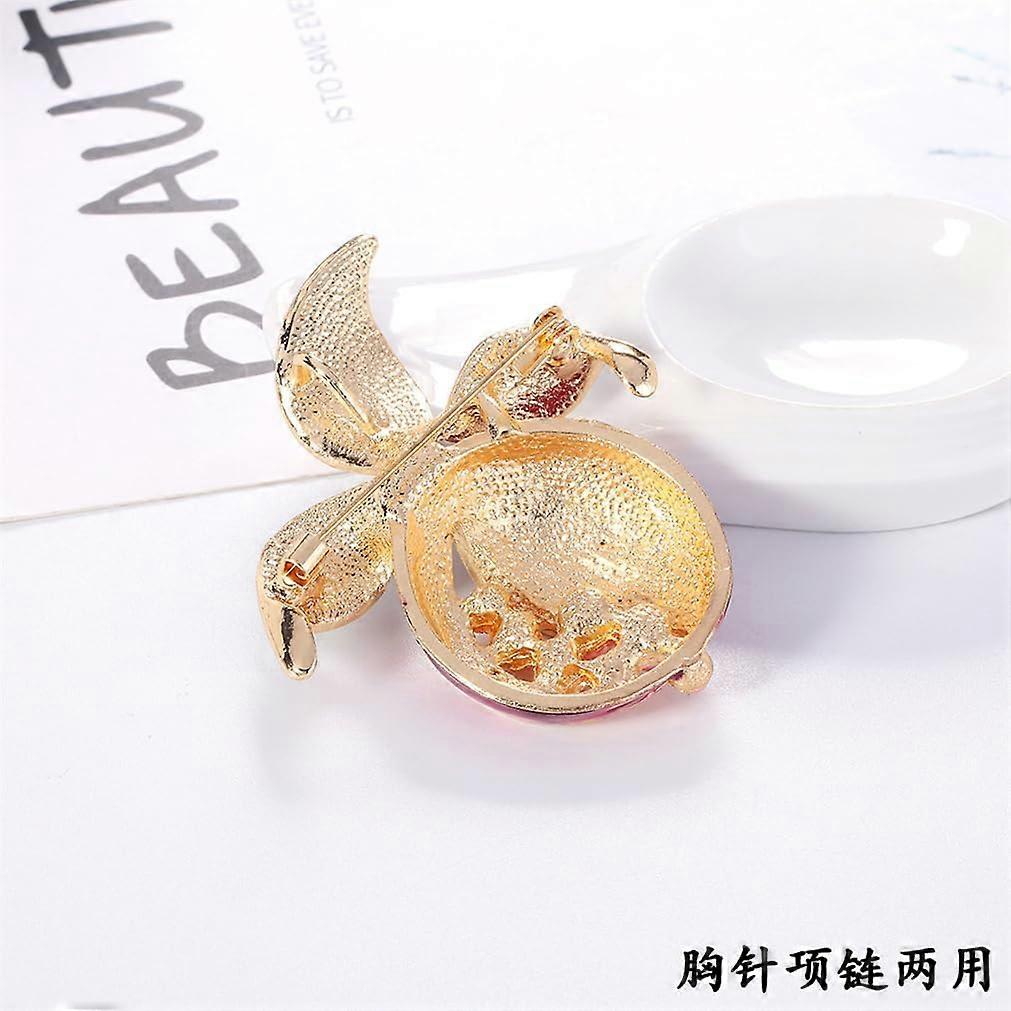 Pearl Pomegranate Brooch - Enamel Lapel Pin with Rhinestone Details ...