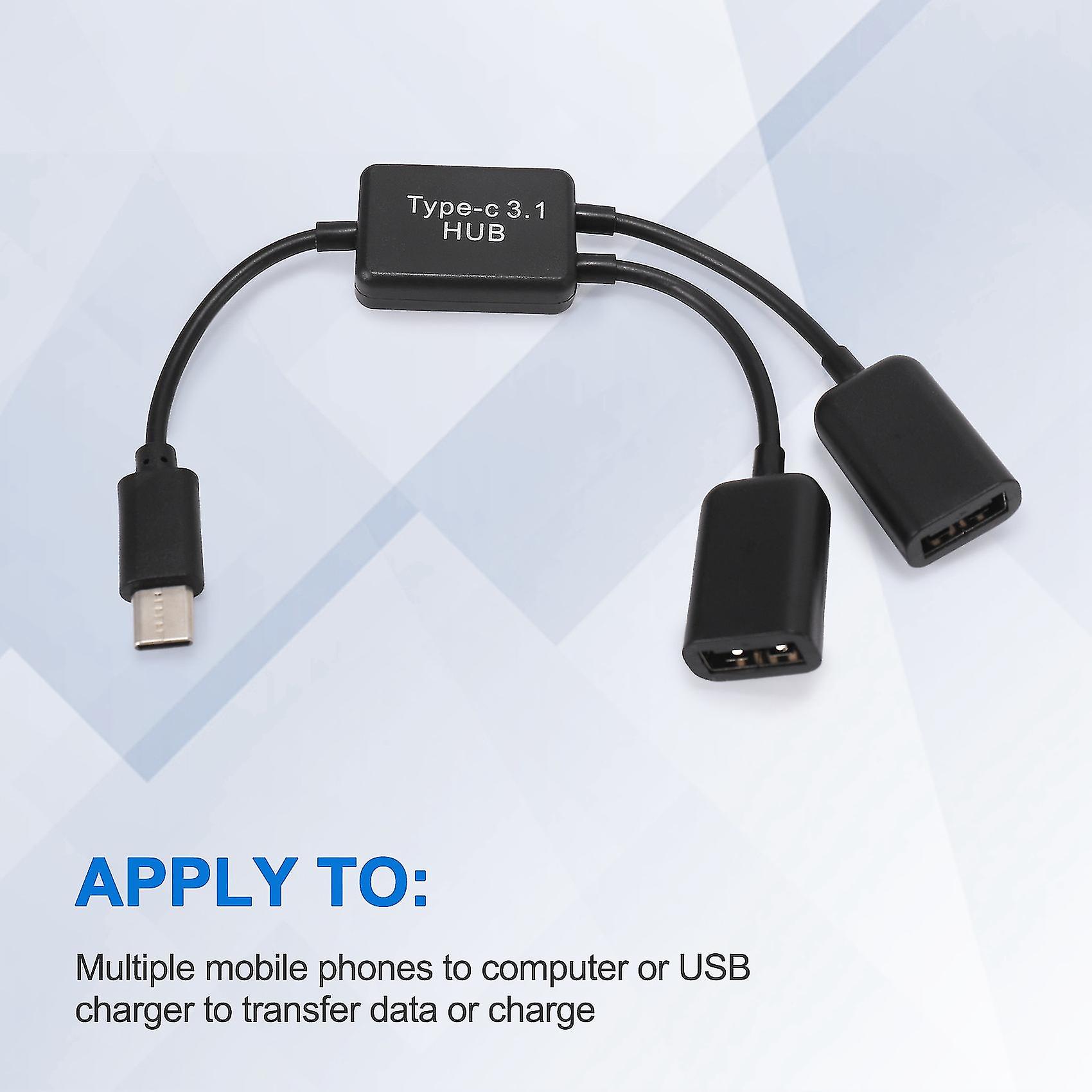 Type C Otg Usb 3.1 Male To Dual 2.0 Female Otg Charge 2 Port Hub Cable ...