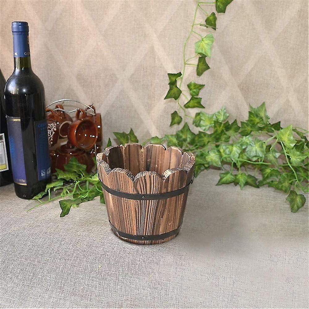 Wooden Barrel Planter, Round, Natural, Handmade, Safe For The Human ...