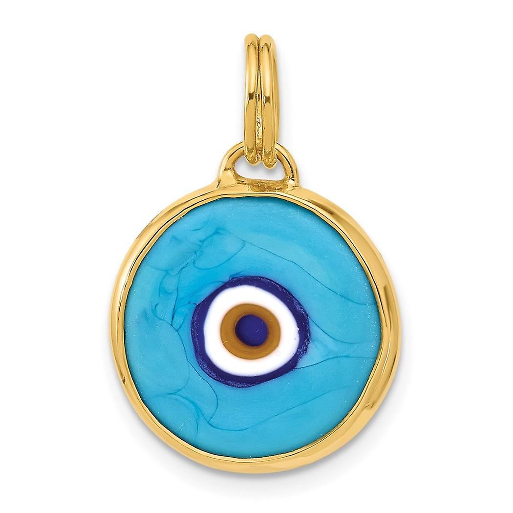 14k Gold Simulated Turquoise Color Eye Pendant Necklace Measures ...