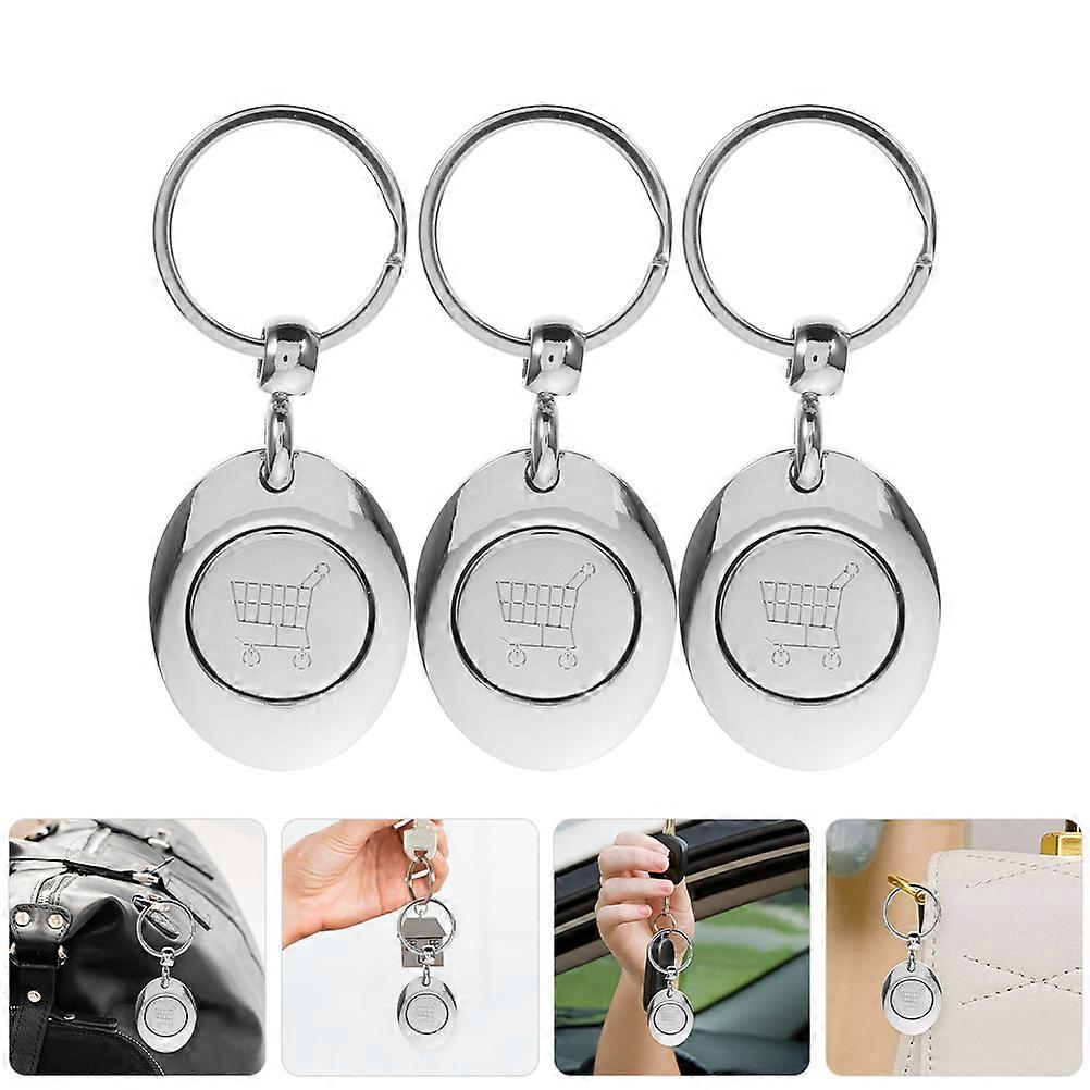 3 pcs Shopping Trolley Token Keychain Cart Token Keychain Metal Trolley ...