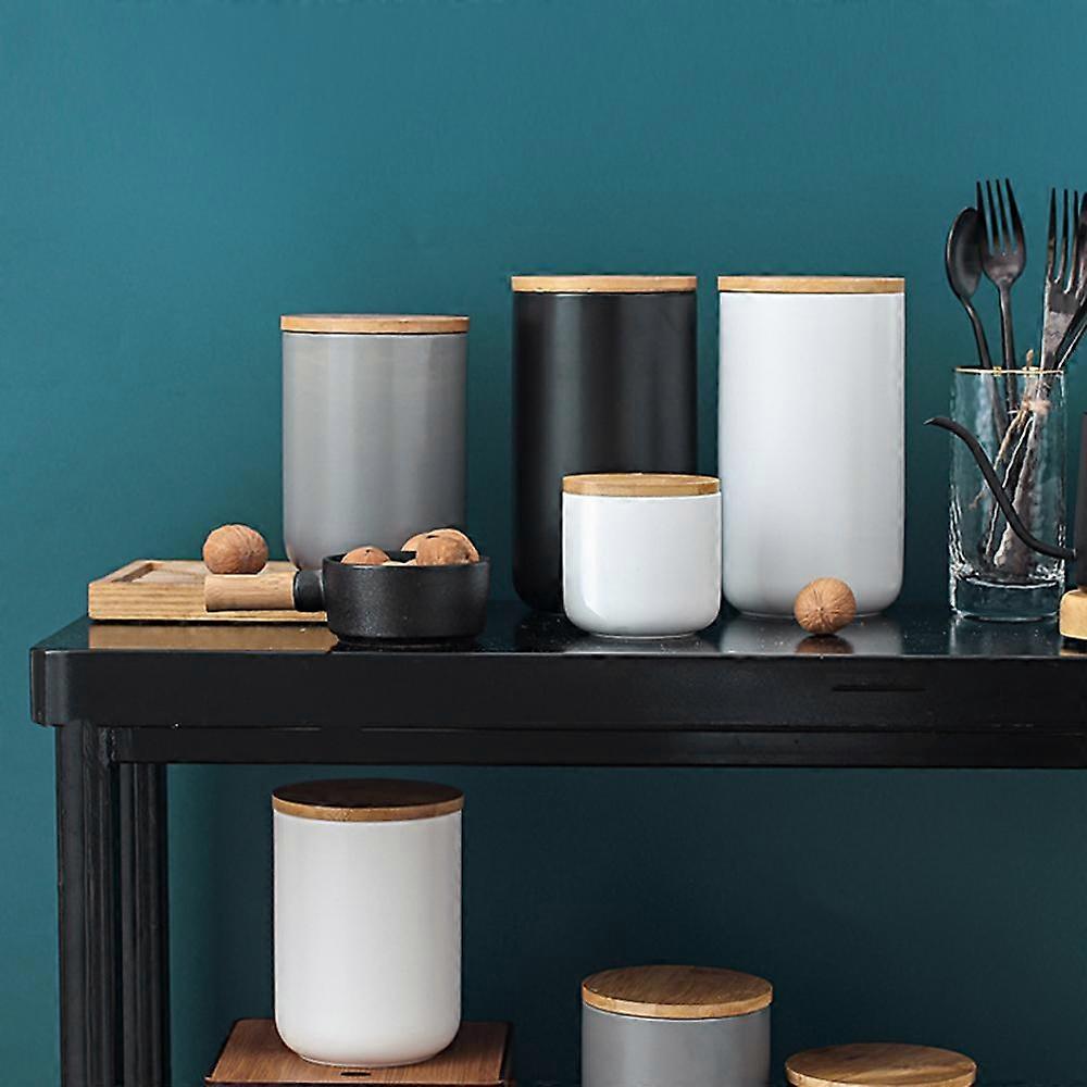 Ceramic Collapsible Salt Container with Wooden Lid Tabletop Salt ...