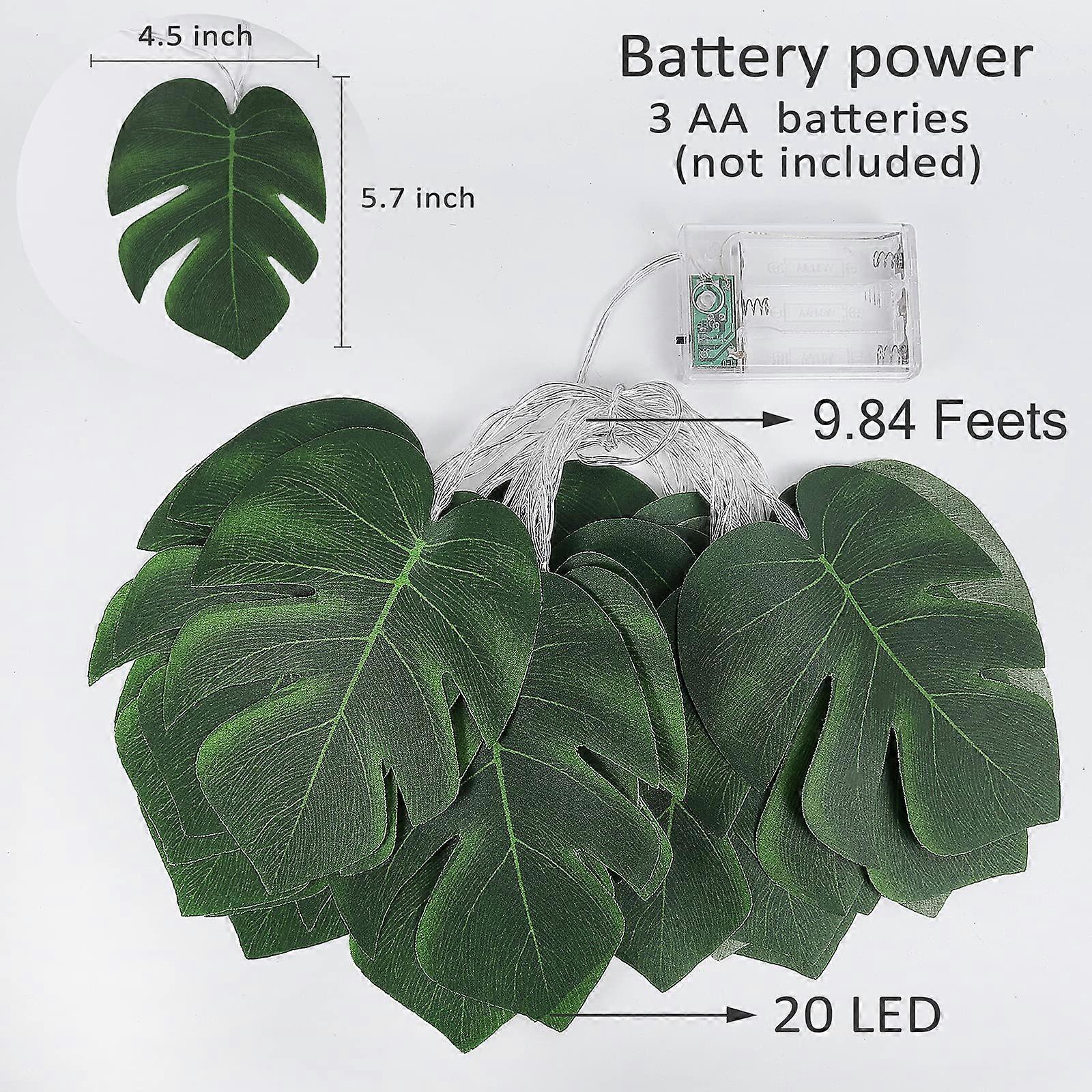 20 LED Monstera Leaf String Lights, Tropical Artificial Rattan Palm ...