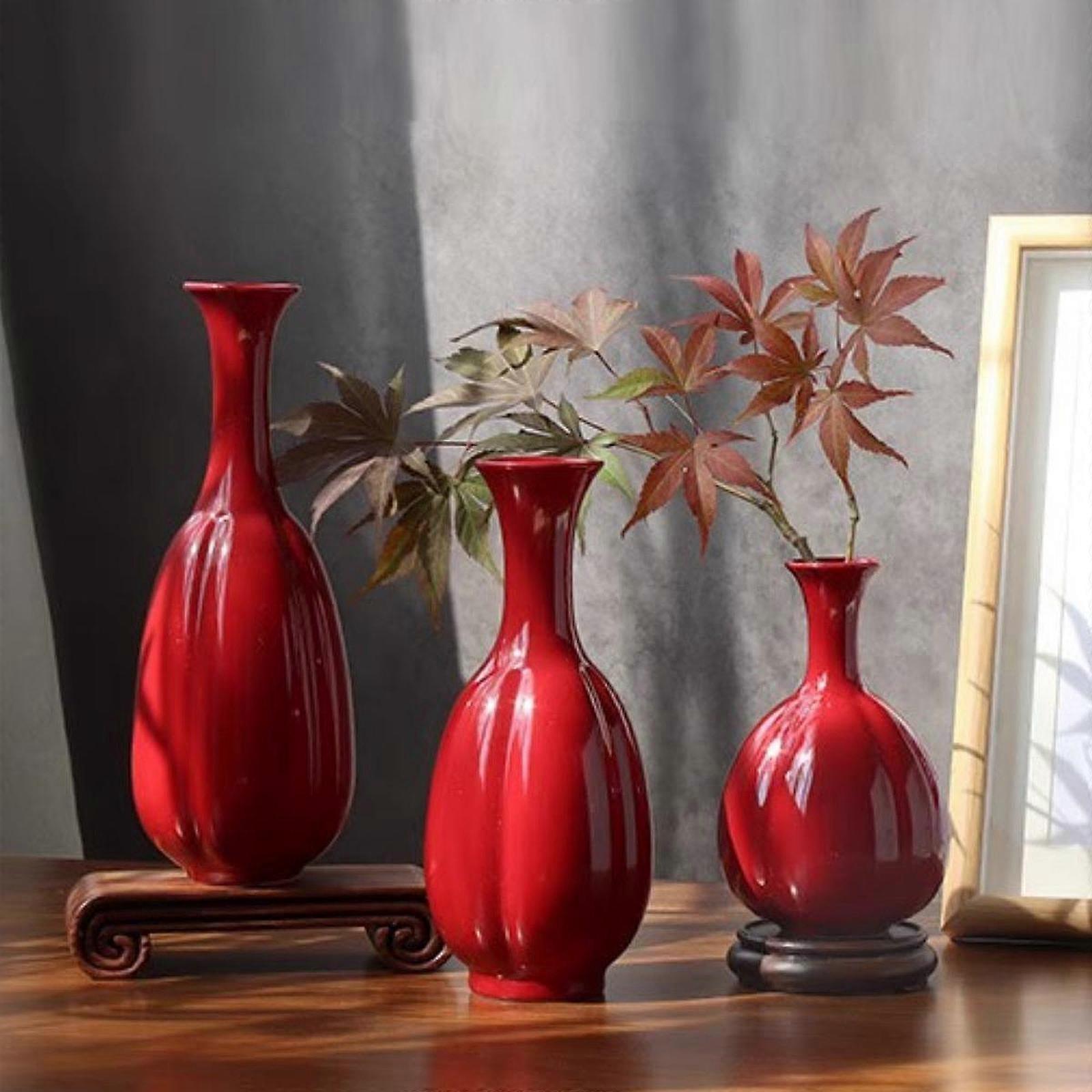 Ceramic Red Vase Rustic Desktop Ceramic Vase for Bedroom Home Decor ...