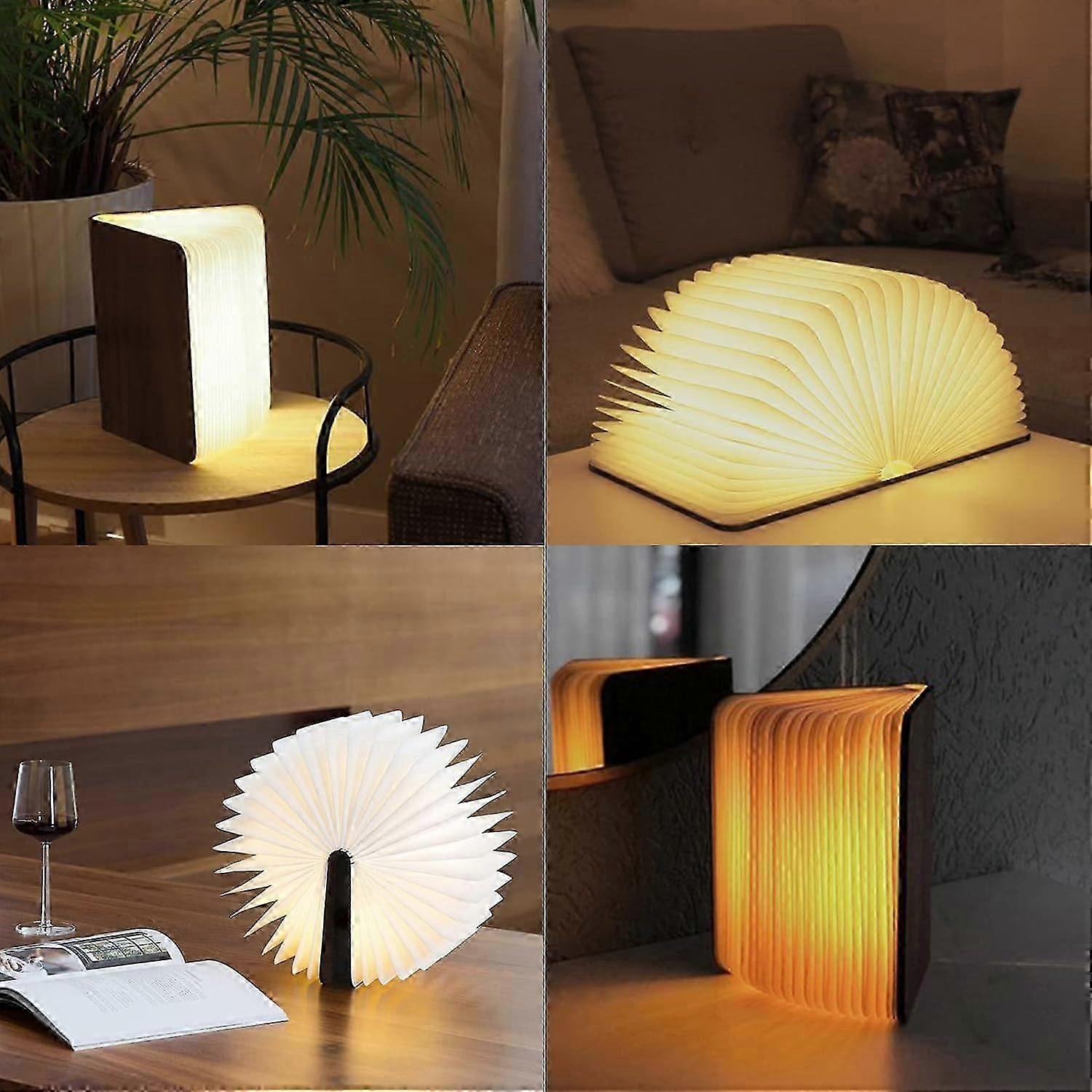Wooden Folding LED Book Lamp, Walnut LED Table Lamp, USB Night Light ...
