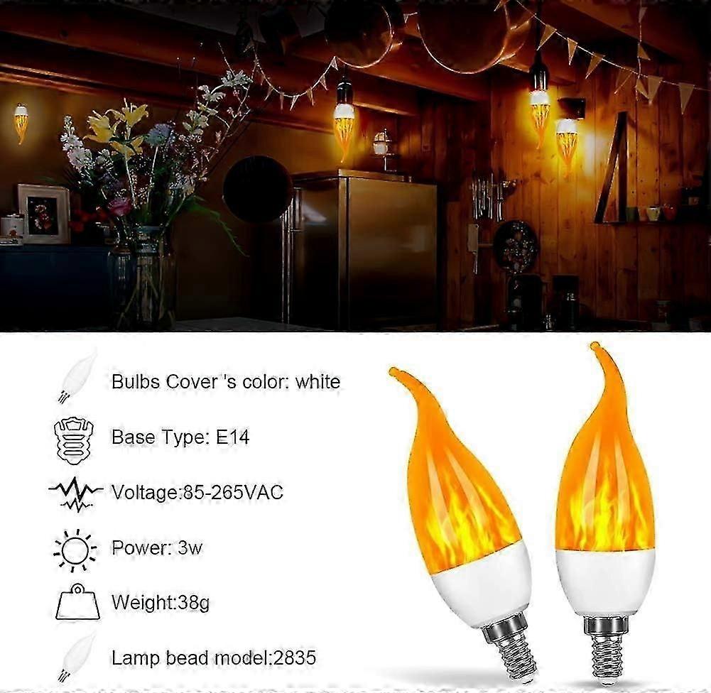 4 Pack 3W E14 LED Light Bulb Flame Effect Light Bulb with 3 Lighting ...