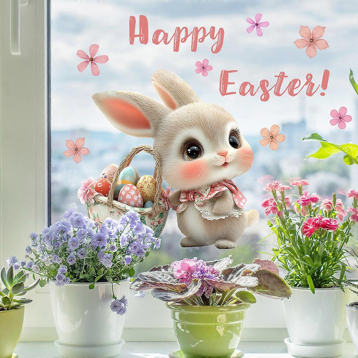 Easter Bunny Easter Glass Sticker Electrostatic Sticker Double-sided ...