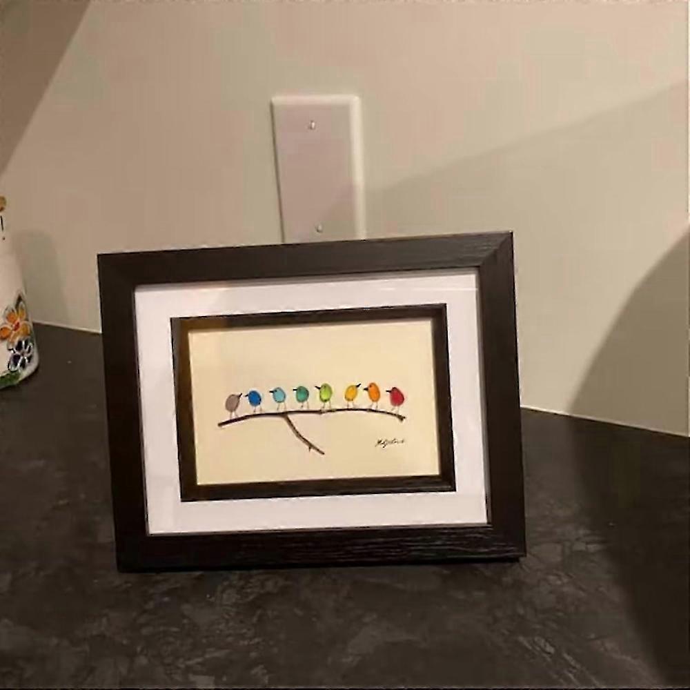 Sea Glass Rainbow Birds, Sea Glass Birds On Branch, Framed Unique ...