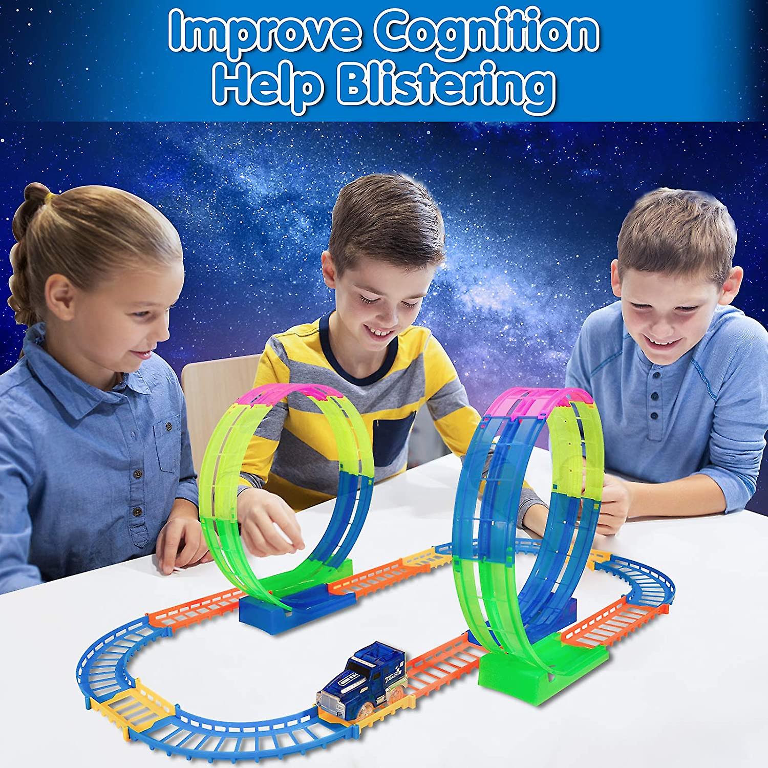 Kids Race Car Track Sets, Flexible Train Tracks for Toddlers with LED ...
