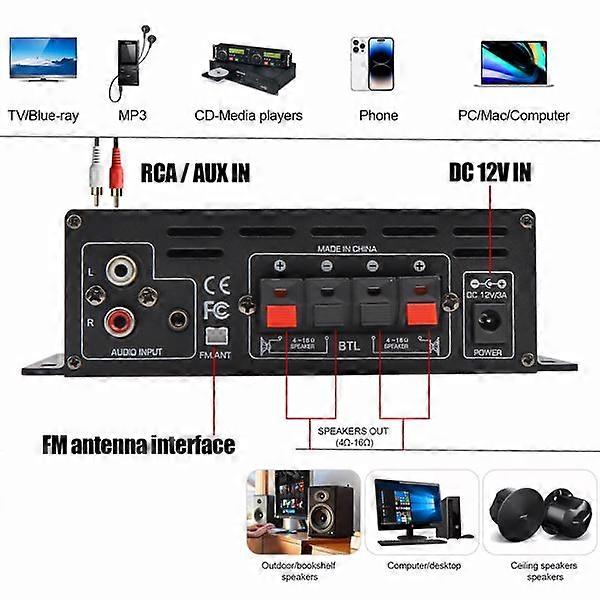 800W 2 Channel bluetooth Mini HIFI Power Amplifier Audio Stereo Amp ...