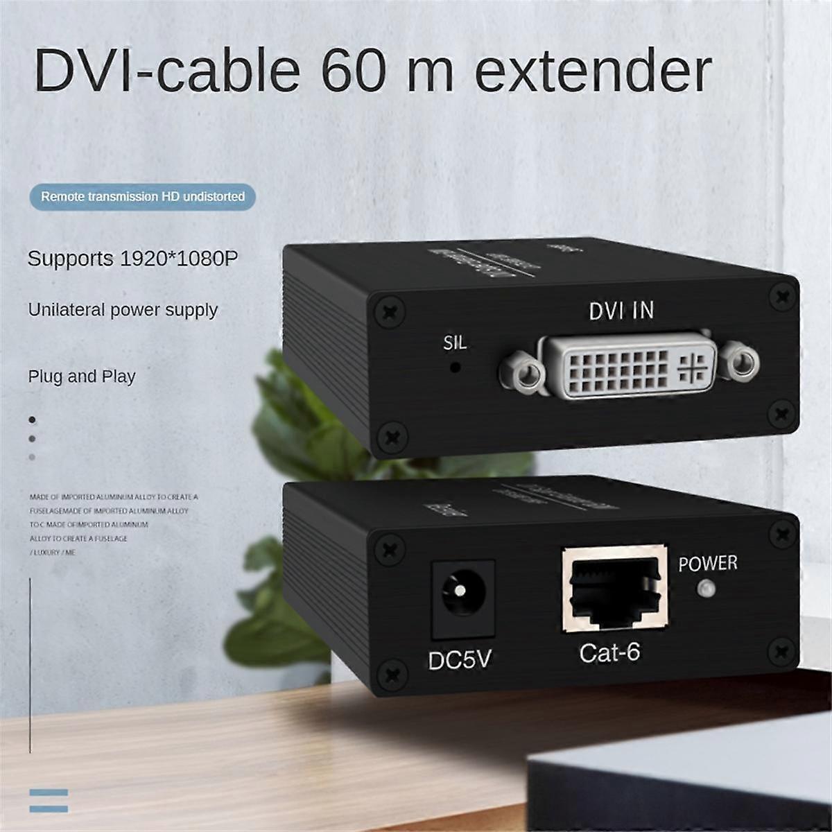 DVI Extender RJ45 Cat6 Cable Extender to 196.8Ft Transmitter Receiver ...