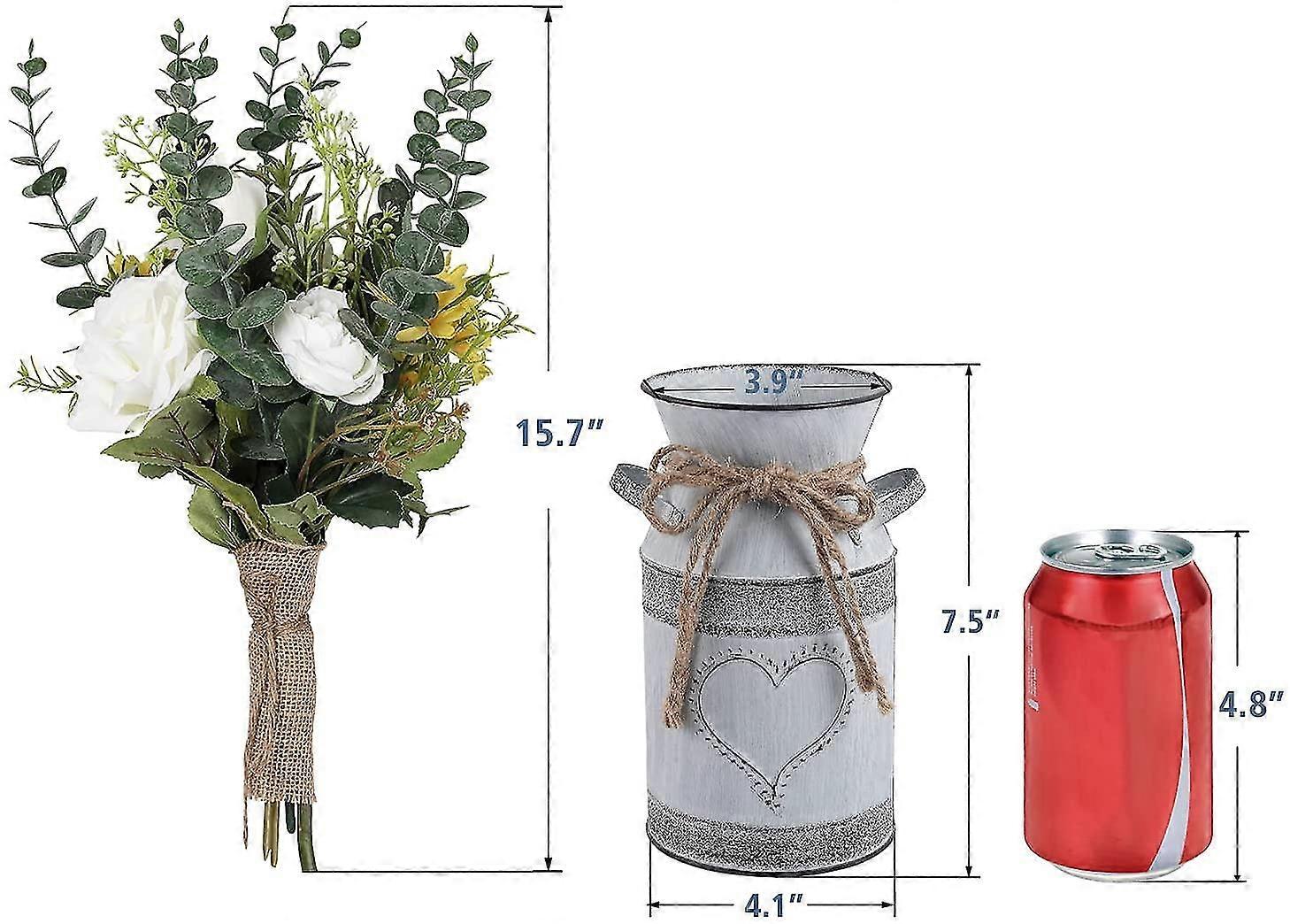 Metal Vase Milk Jug Rustic Style Rose And Eucalyptus Shabby Chic Metal ...